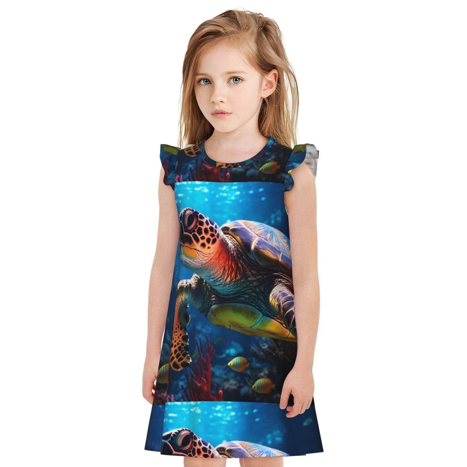 Luyuia Ice Blue Ocean Sea Turtle Print Girls' Princess Nightgown ...