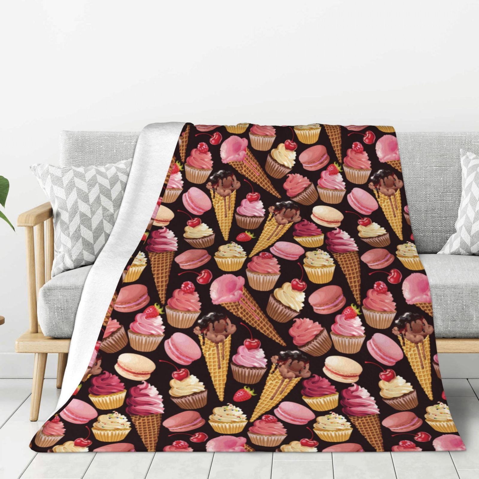 Luyuia Ice Cream Cake Pattern Soft Throw Blanket Flannel Fleece ...