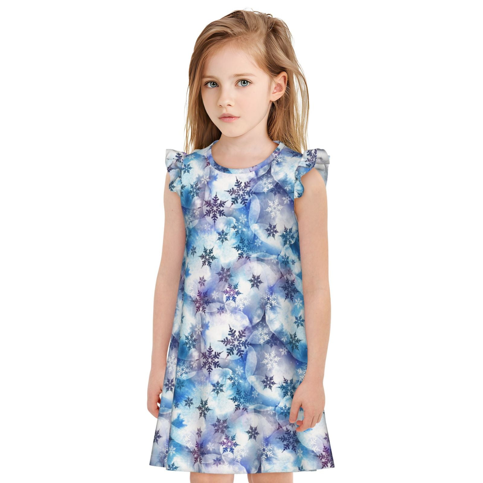Luyuia Icy Blue Snowflakes Print Girls' Princess Nightgown, Flutter ...