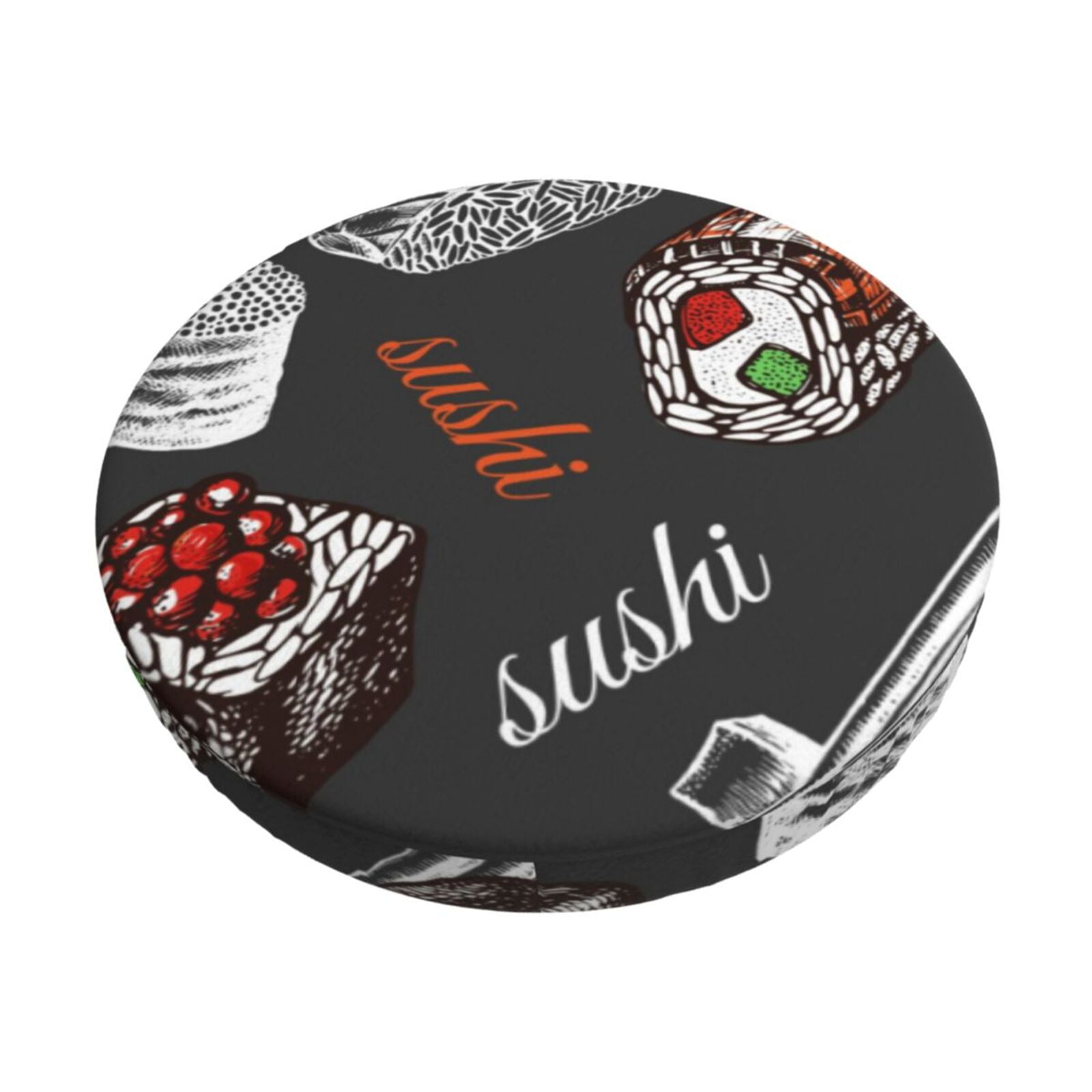 Luyuia Japanese Sushi Hashi Print Bar Stool Cover Cushion, Round Seat ...