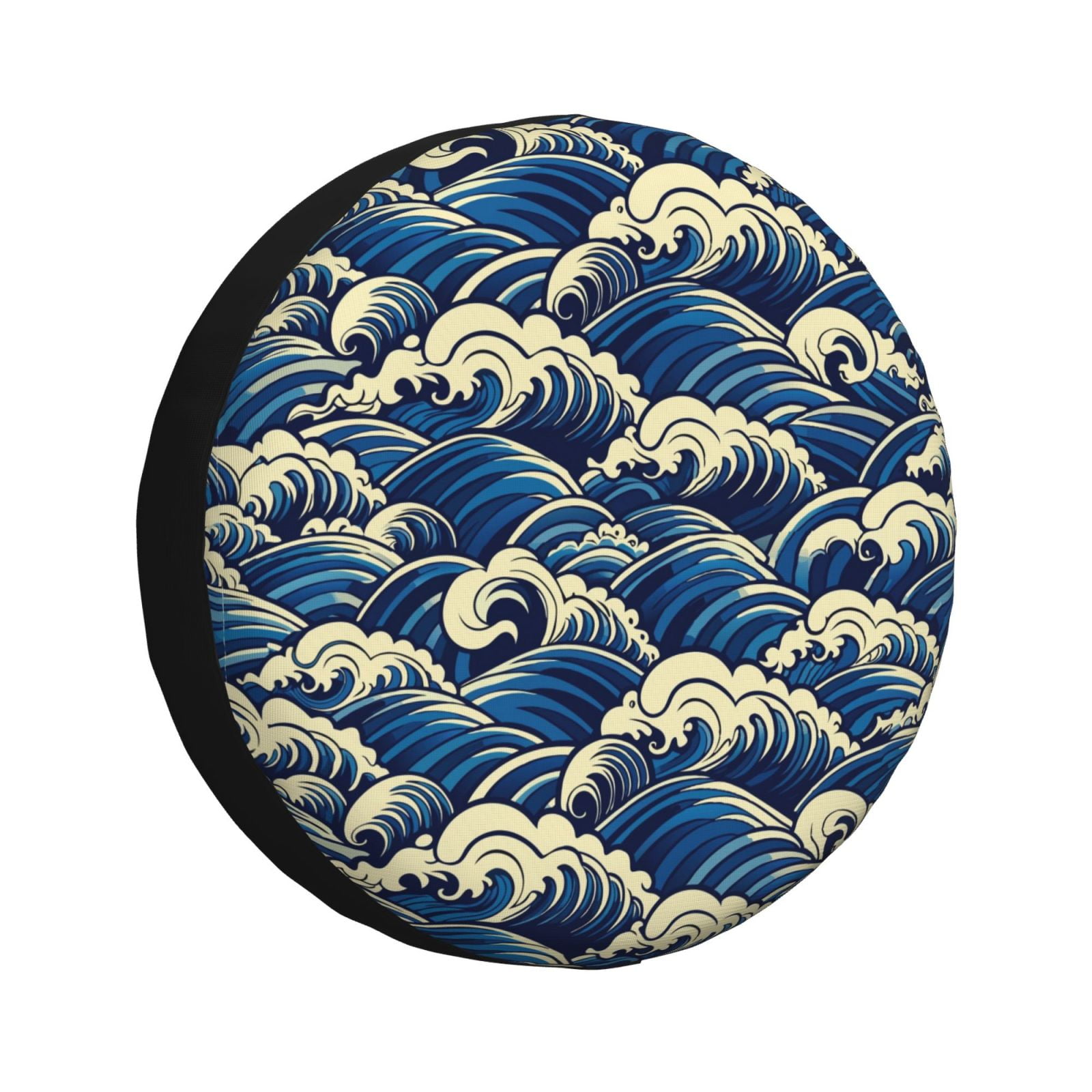 Luyuia Japanese Water Wave Print Waterproof Leather Tire Cover, Durable ...
