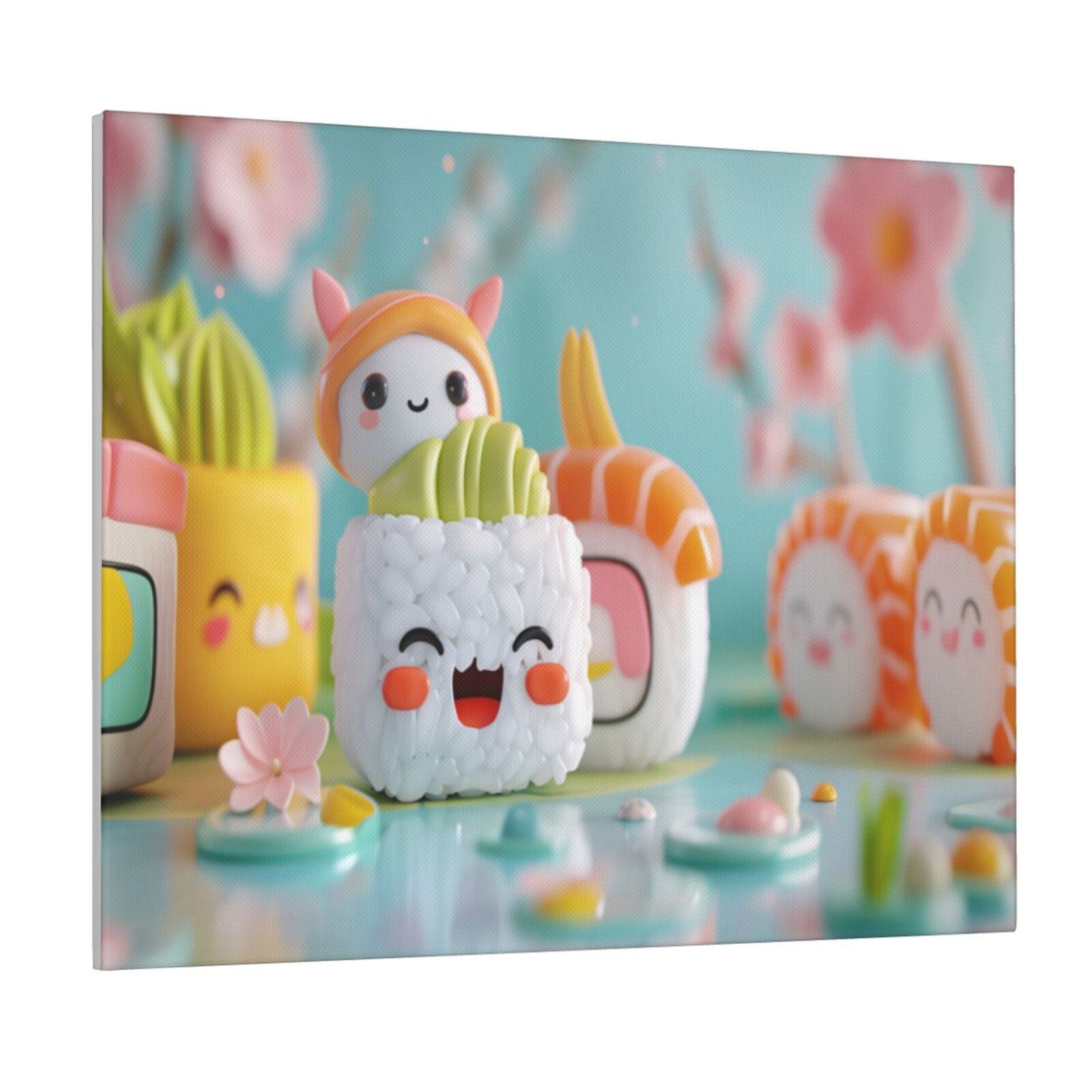 Luyuia Kawaii Sushi Characters Delight Print Canvas Wall Art Print ...