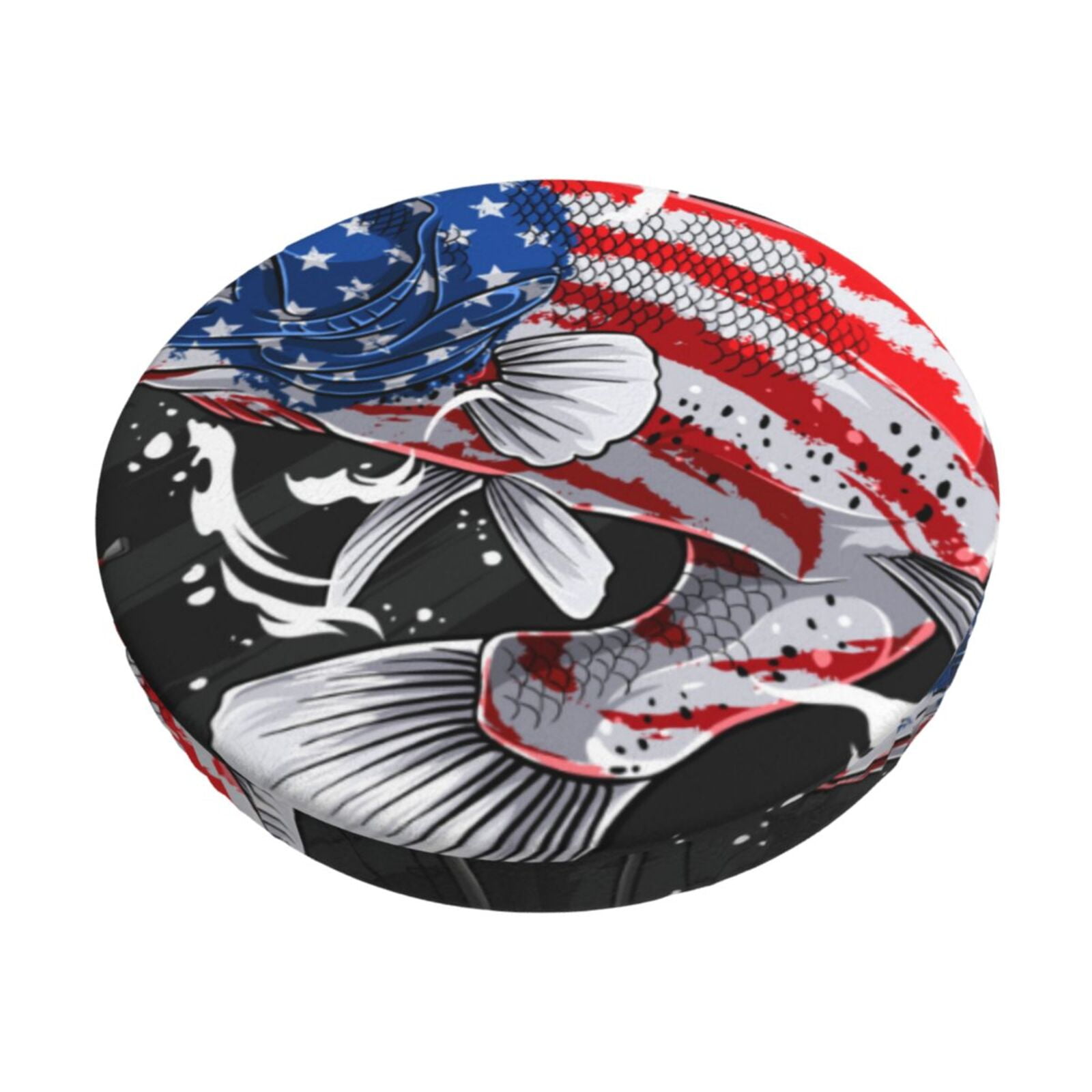 Luyuia Largemouth Bass Fish in USA Print Bar Stool Cover Cushion, Round ...