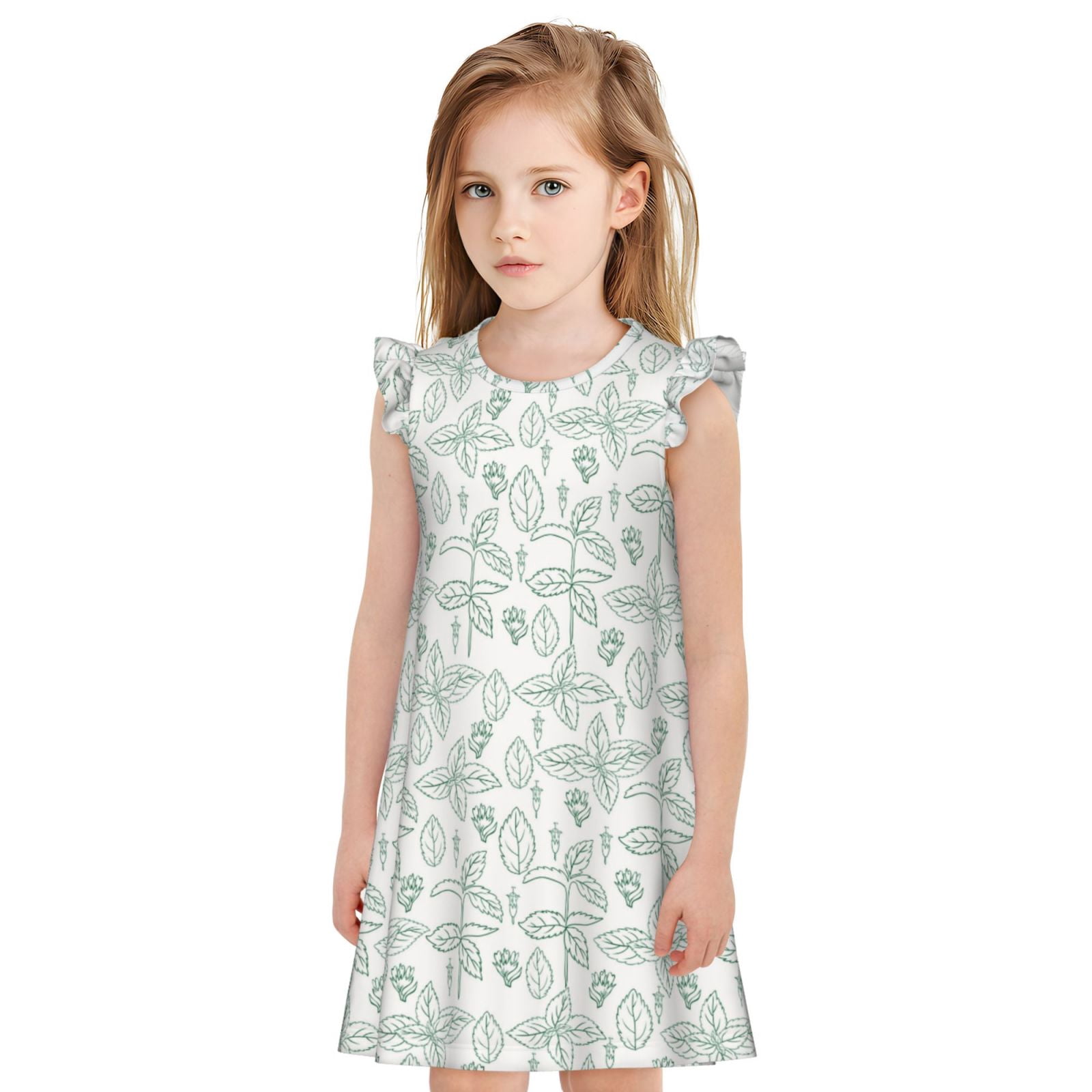 Luyuia Leaf Print Print Girls' Princess Nightgown, Flutter Sleeve ...