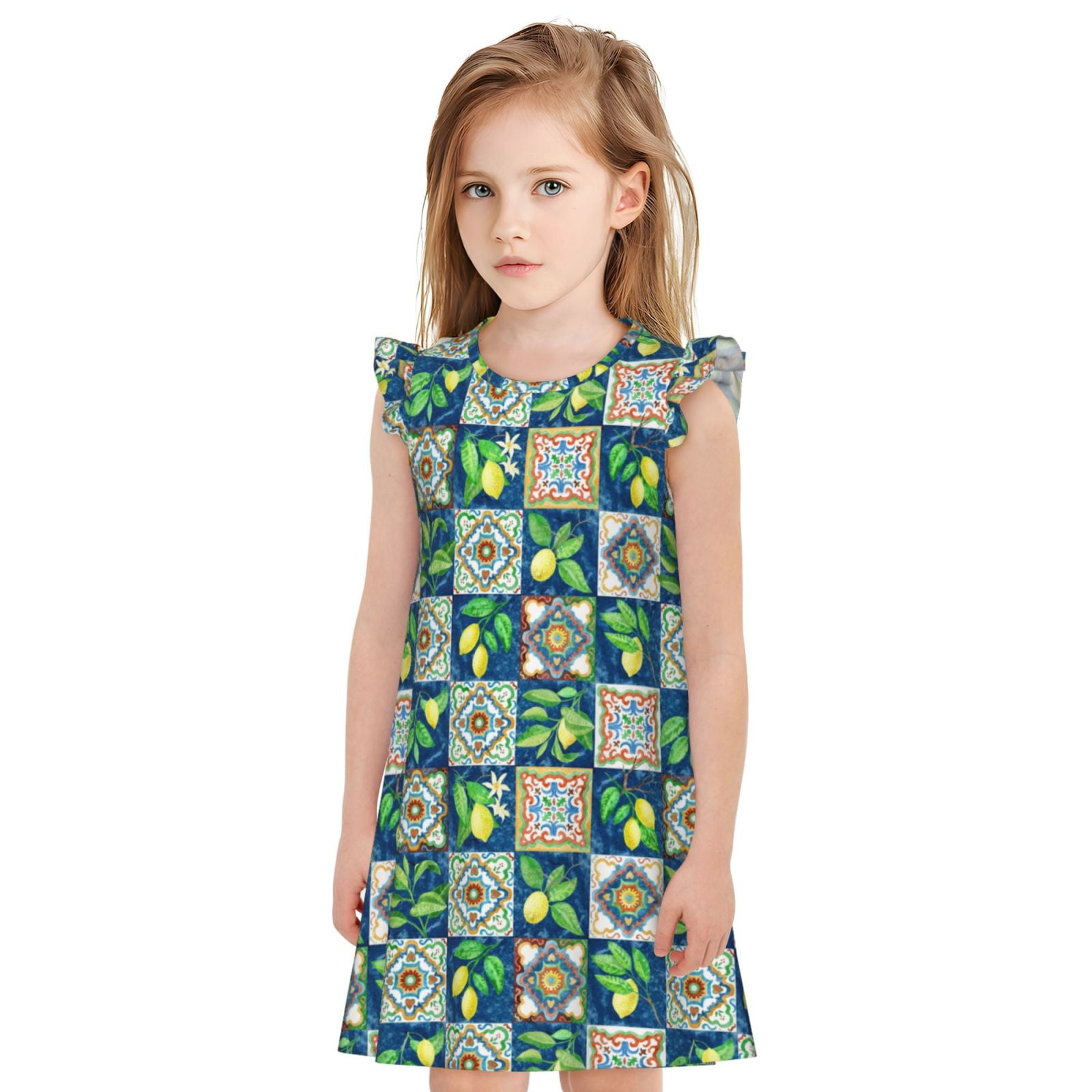 Luyuia Lemon and Leaves Print Girls' Princess Nightgown, Flutter Sleeve ...