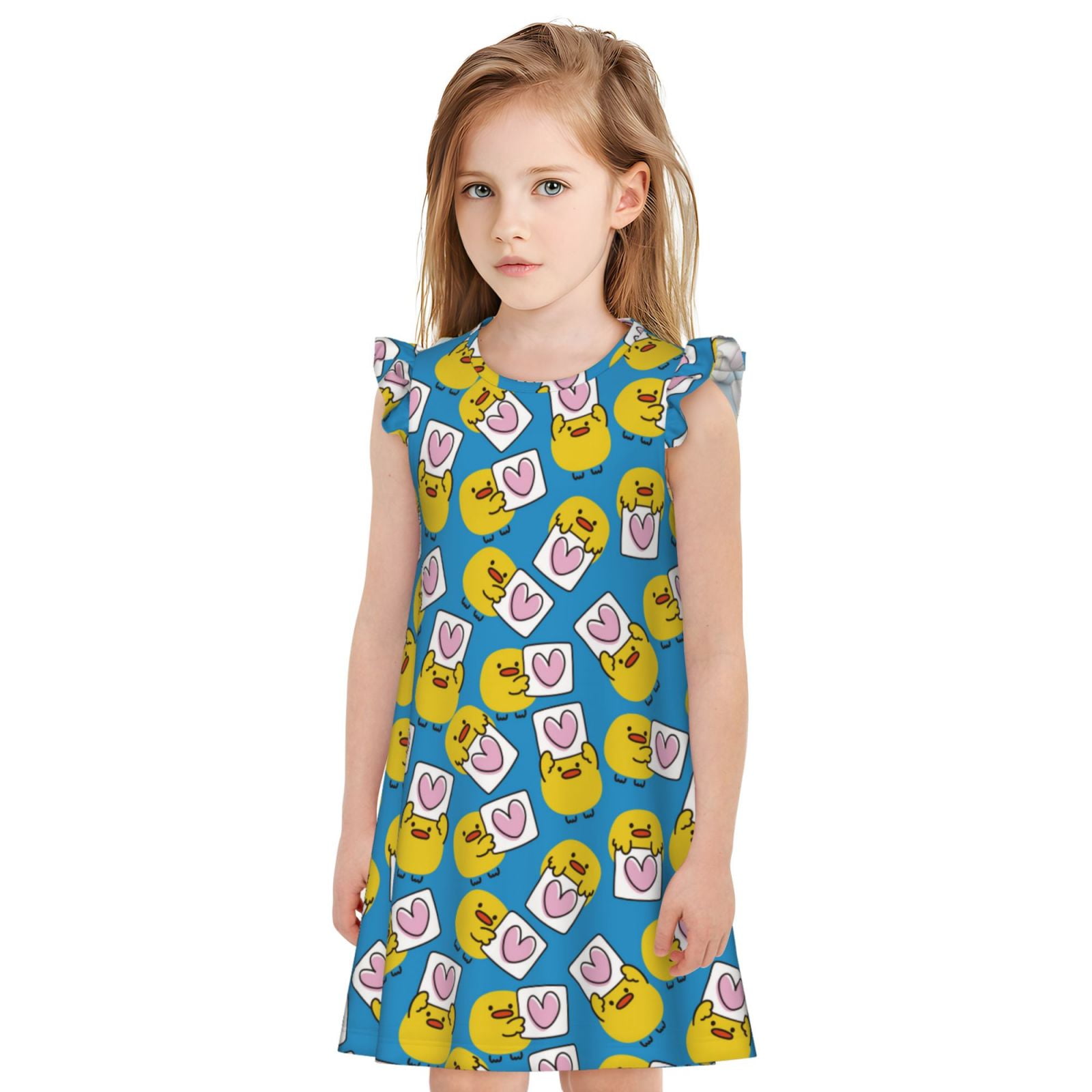Luyuia Lovely Duck Print Girls' Princess Nightgown, Flutter Sleeve ...