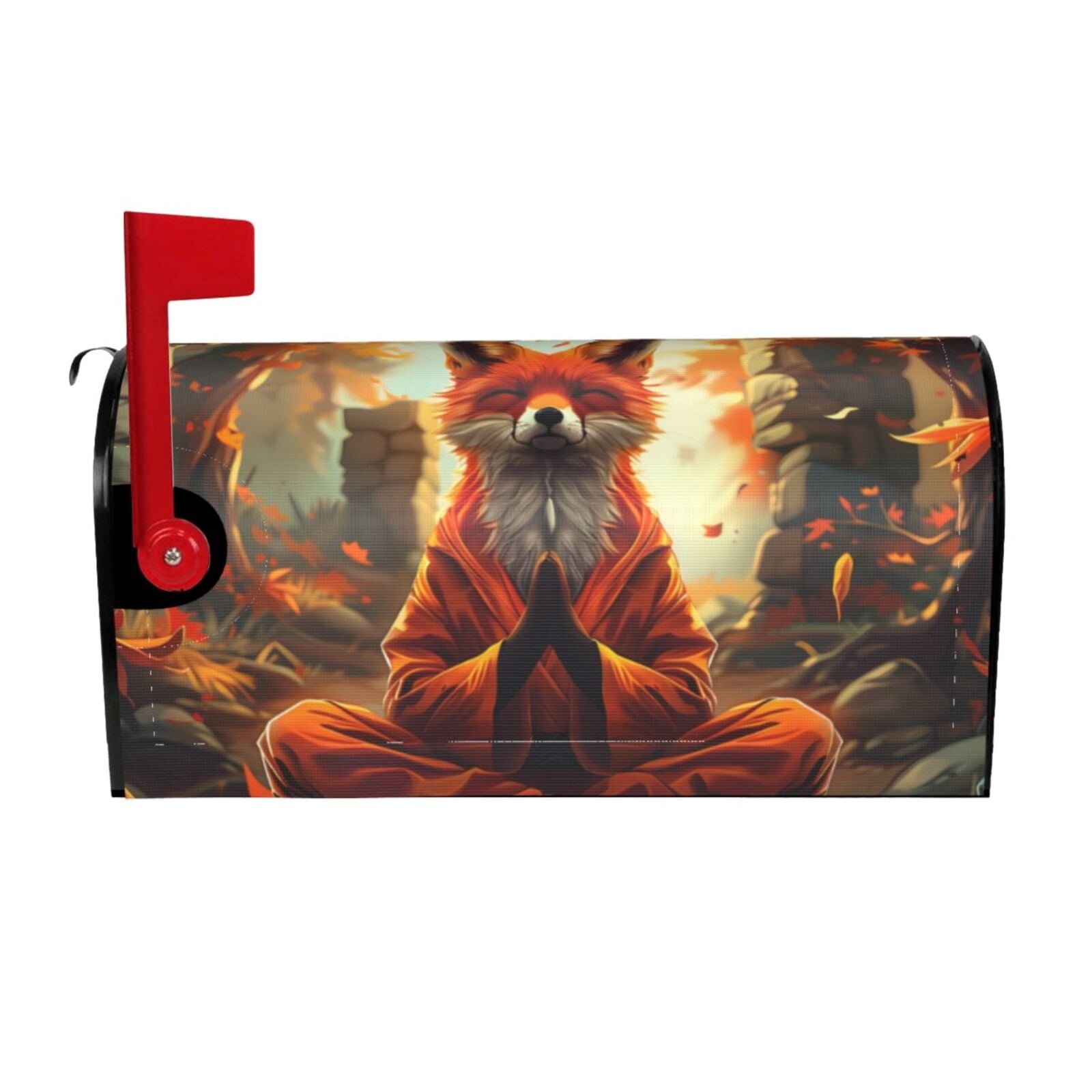 Luyuia Maple Leaf Meditating Fox Print Magnetic Winter Mailbox Cover ...