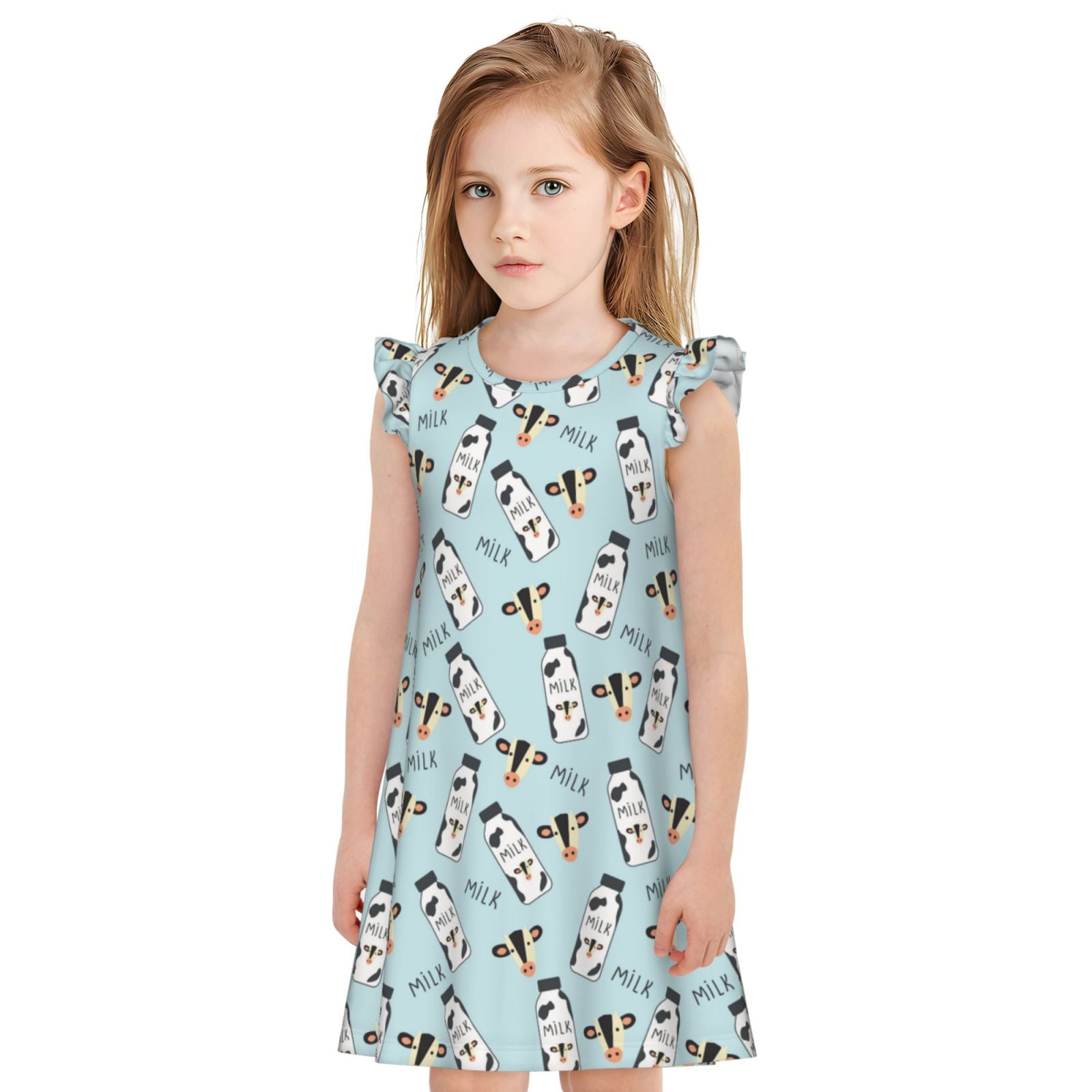 Luyuia Milk Bottles And Cow Head Print Girls' Princess Nightgown ...