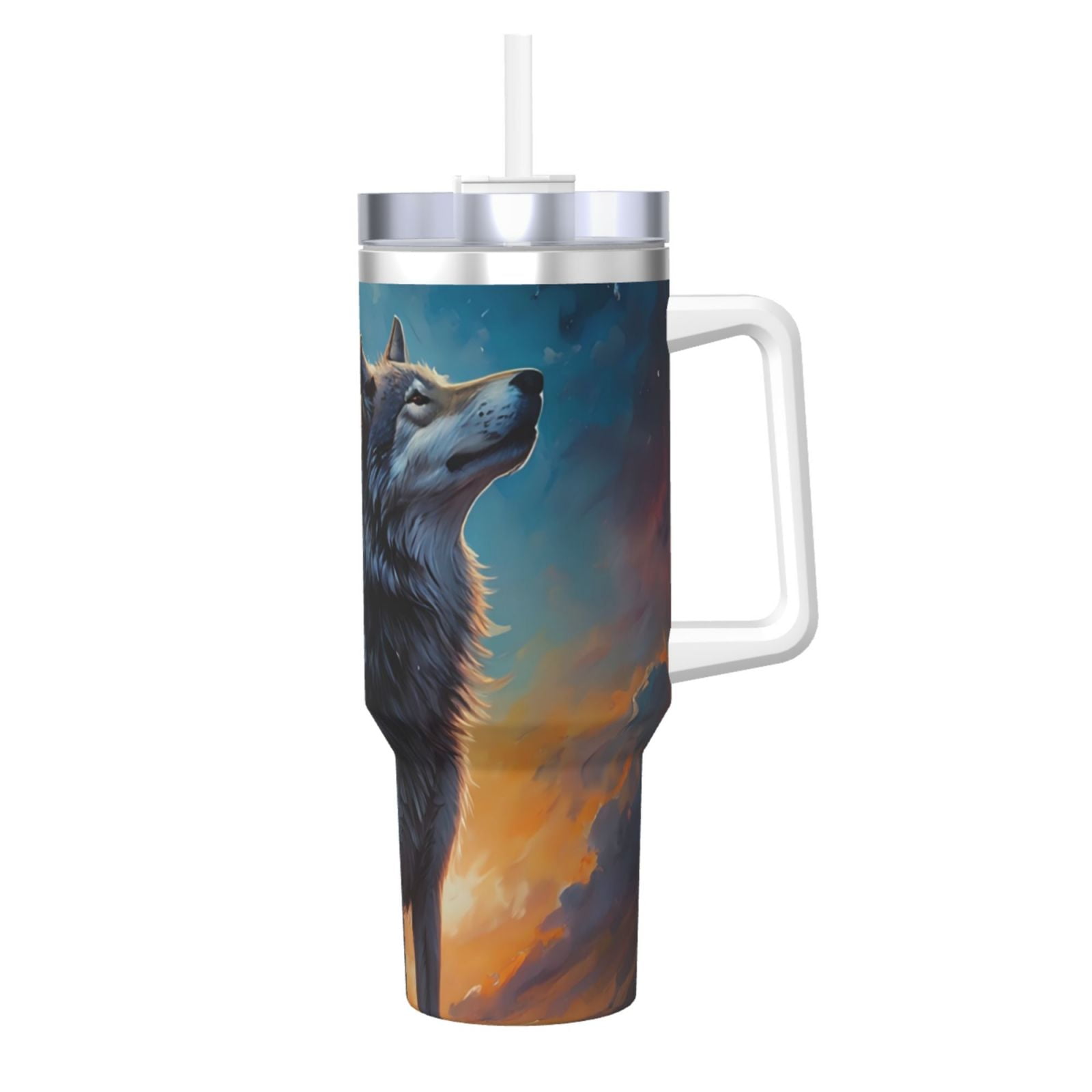 Luyuia Moonlit Night Sky Wolf Print Stainless Steel 40OZ Ice Bully Cup ...