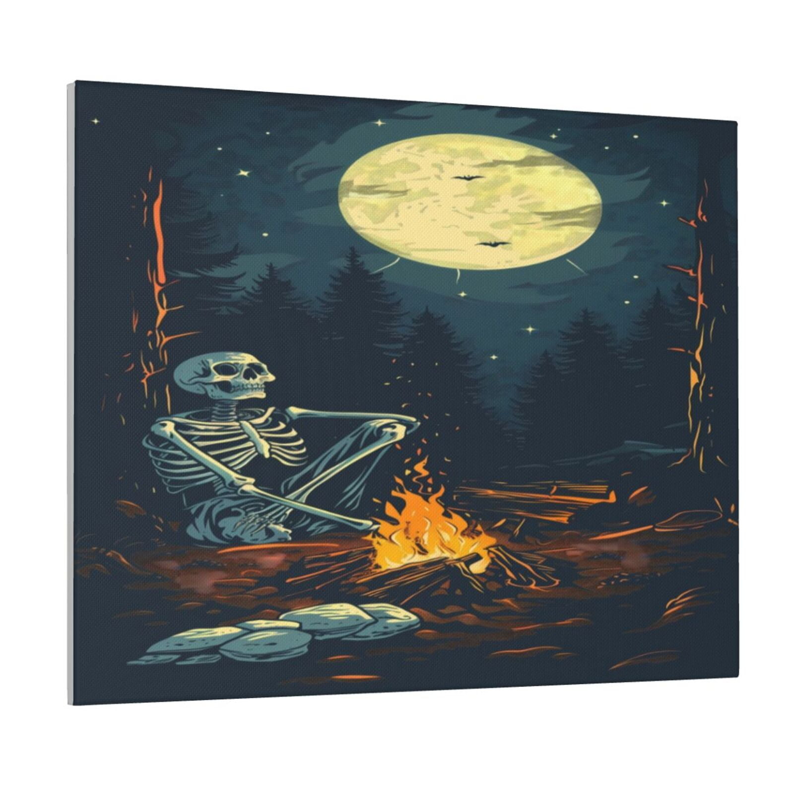 Luyuia Moonlit Skeleton Campfire Print Canvas Wall Art Print Paintings ...
