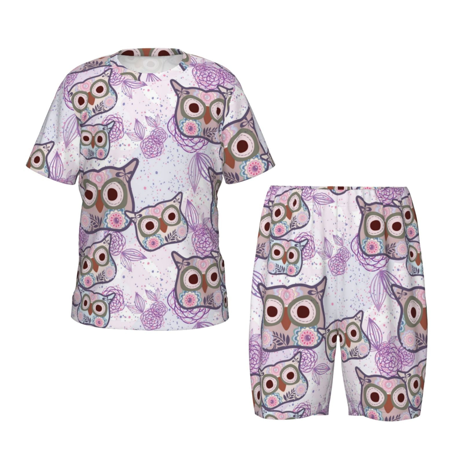Luyuia Owl And Floral Print Girls' 2-Piece Tie-Dye Pajama Set, Cute ...