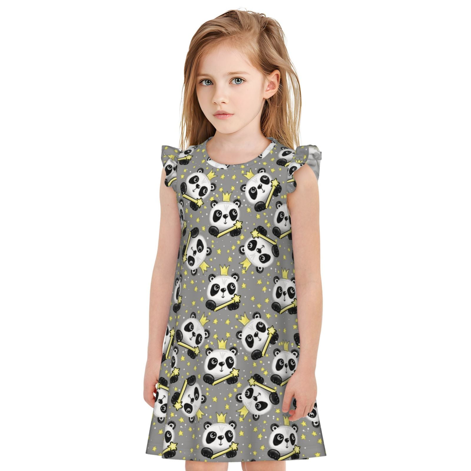 Luyuia Panda With Crown And Stars Print Girls' Princess Nightgown ...