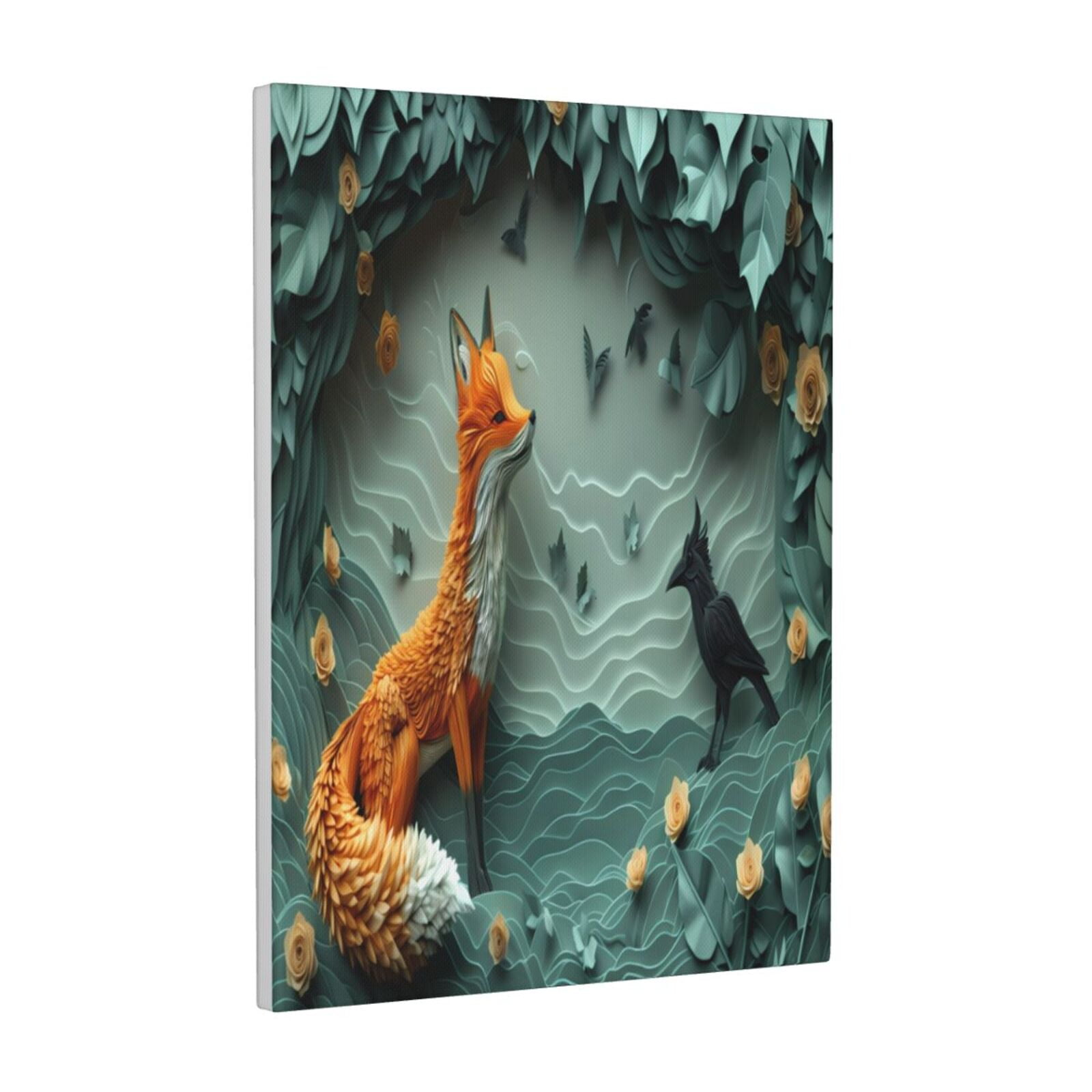 Luyuia Paper Fox Crow Fantasy Print Canvas Wall Art - Waterproof HD ...
