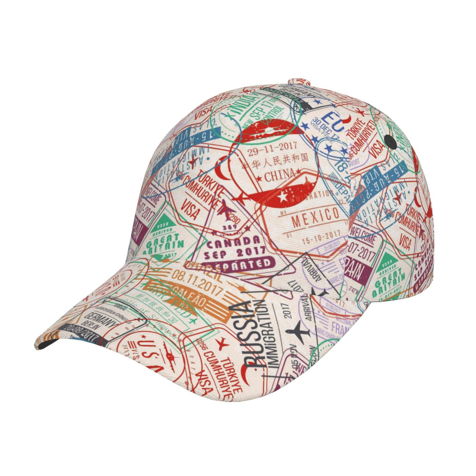 Luyuia Passport Stamp Print Adjustable Baseball Cap, Workout Hat for ...