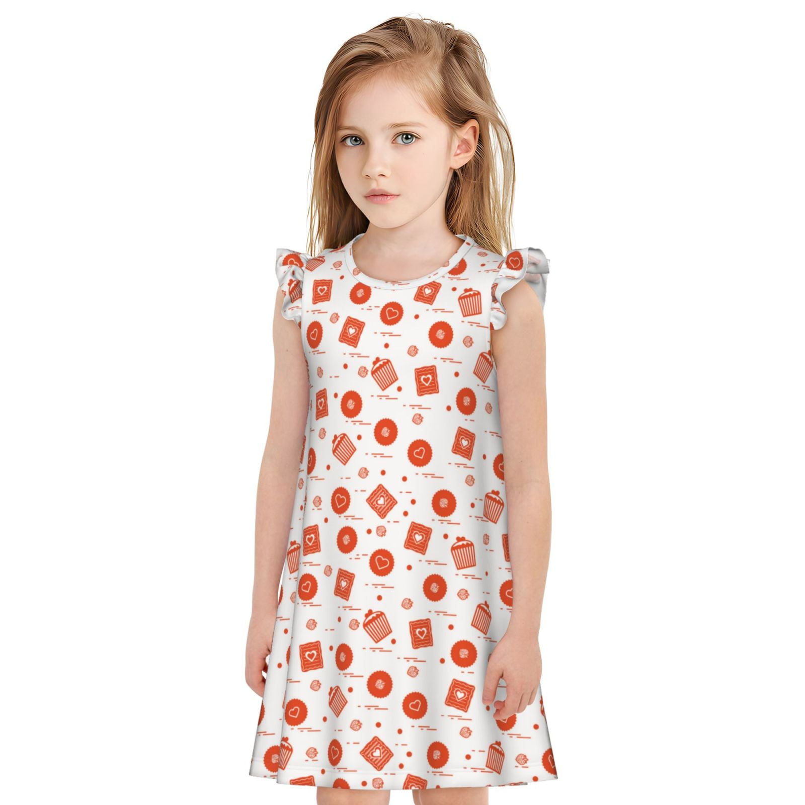 Luyuia Pastry Print Girls' Princess Nightgown, Flutter Sleeve Sleepwear ...