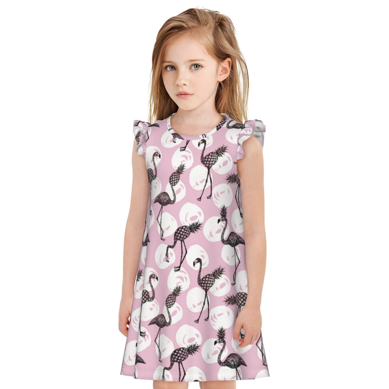 Luyuia Pineapple Flamingo Print Girls' Princess Nightgown, Flutter ...