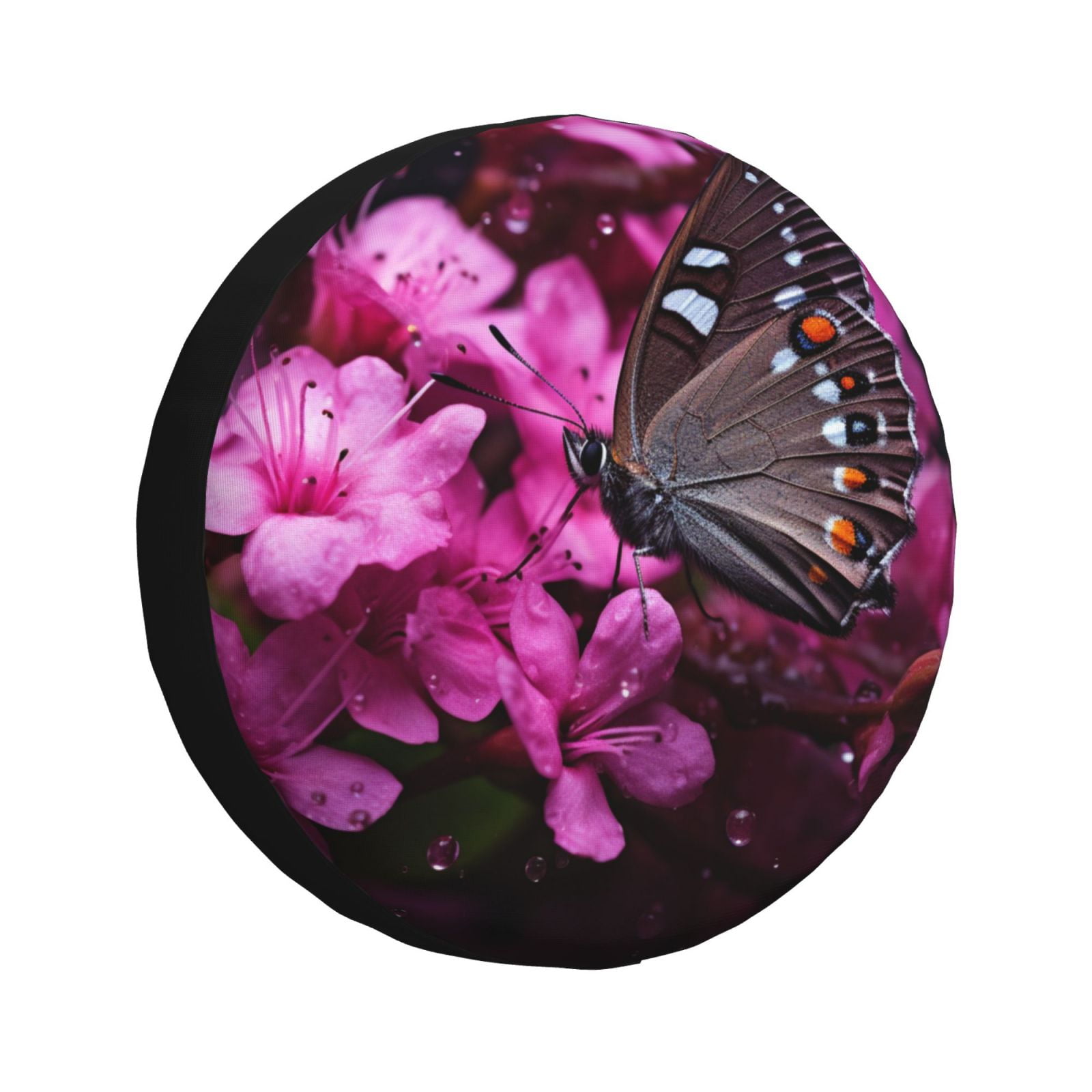 Luyuia Pink Blossoms Butterfly Print Waterproof Leather Tire Cover ...