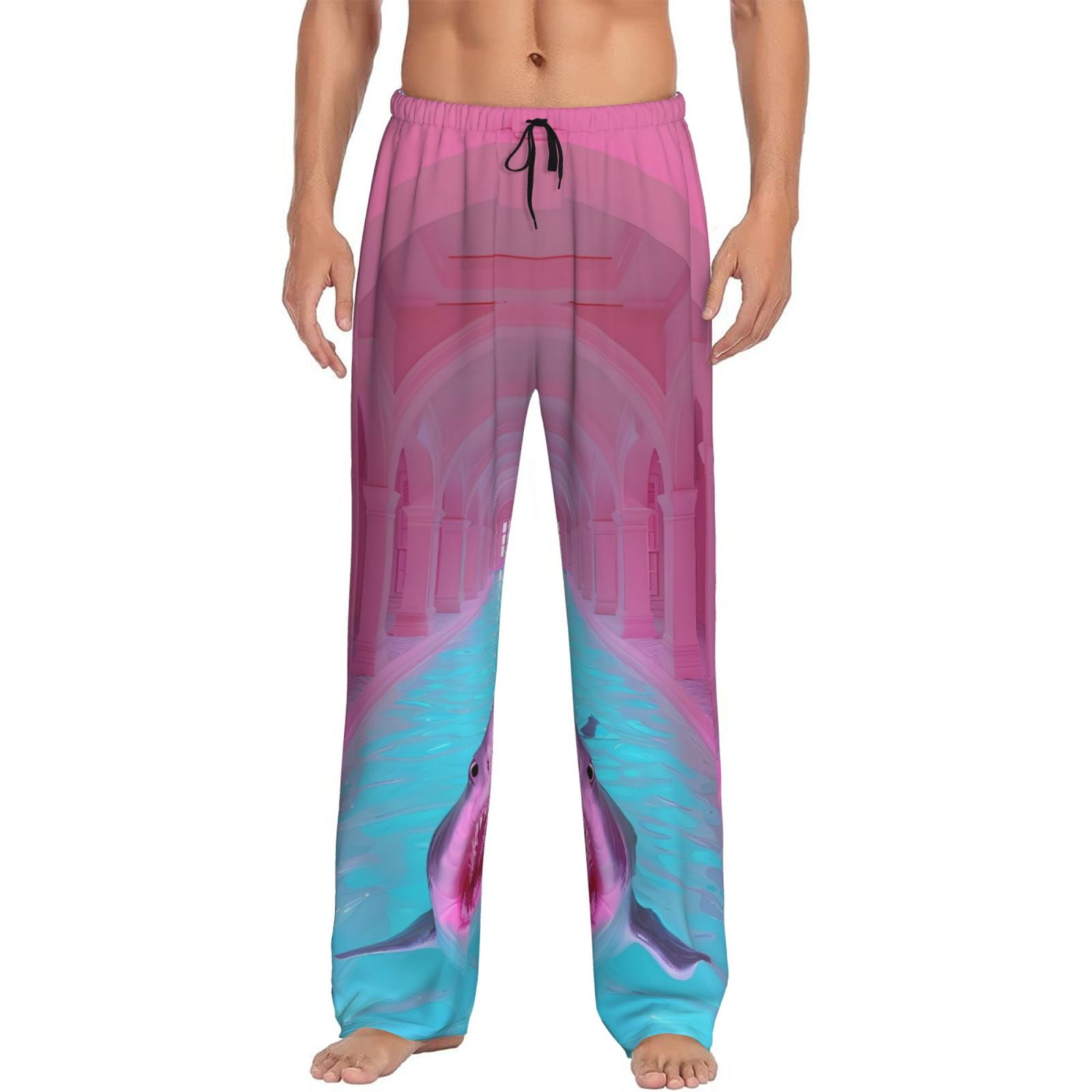 Luyuia Pink Shark Pool Fantasy Print Men's Straight Lounge Pajama Pants ...