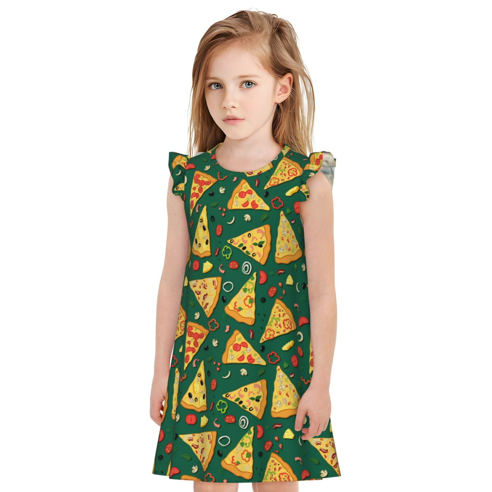Luyuia Pizza Print Girls' Princess Nightgown, Flutter Sleeve Sleepwear ...