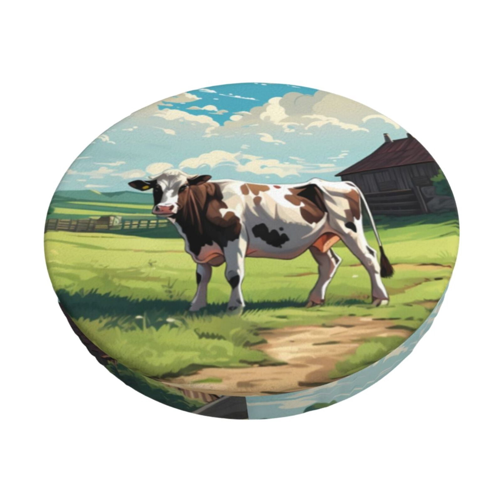 Luyuia Prairie Pasture Cow Print Bar Stool Cover Cushion, Round Seat ...