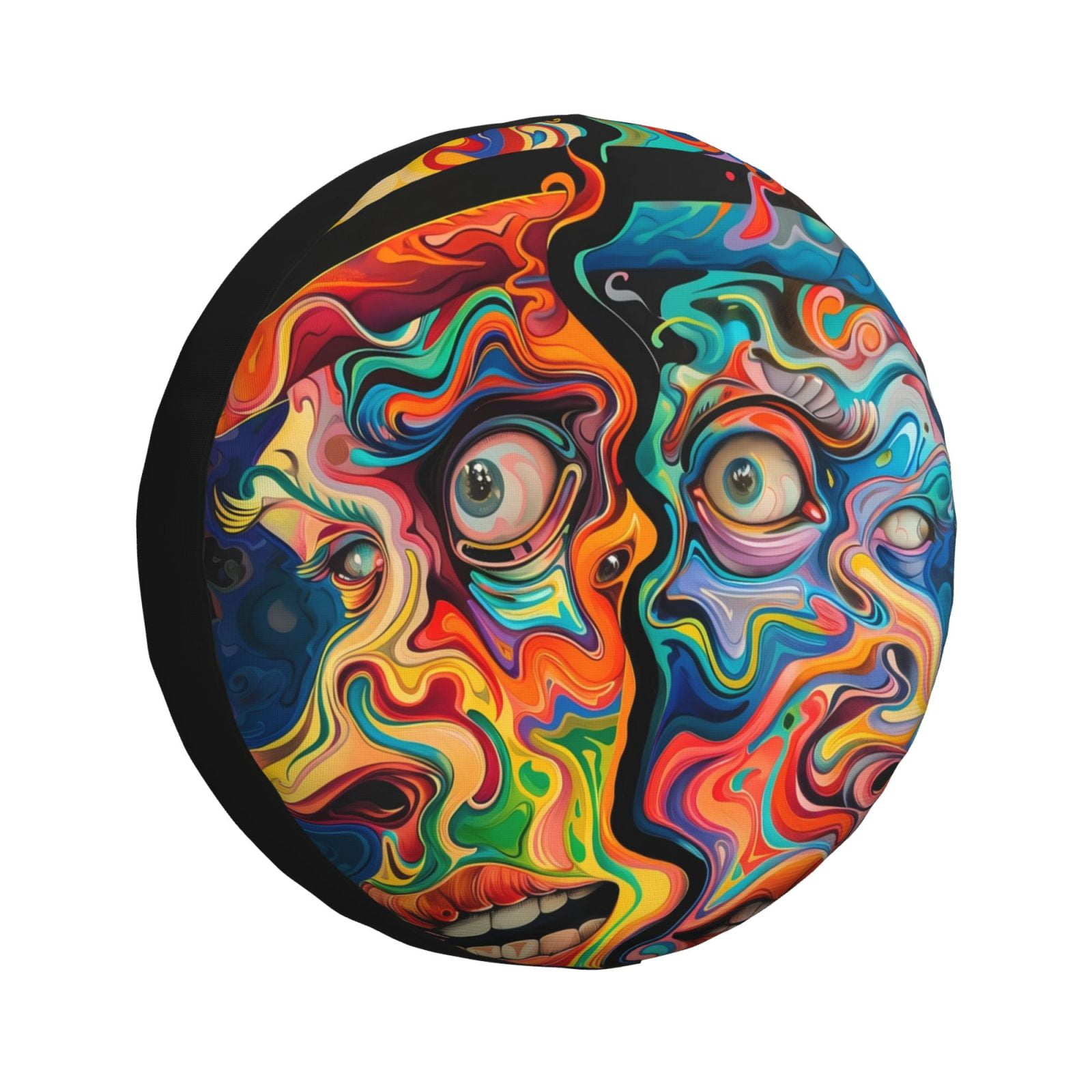 Luyuia Psychedelic Faces Colorful Print Waterproof Leather Tire Cover ...