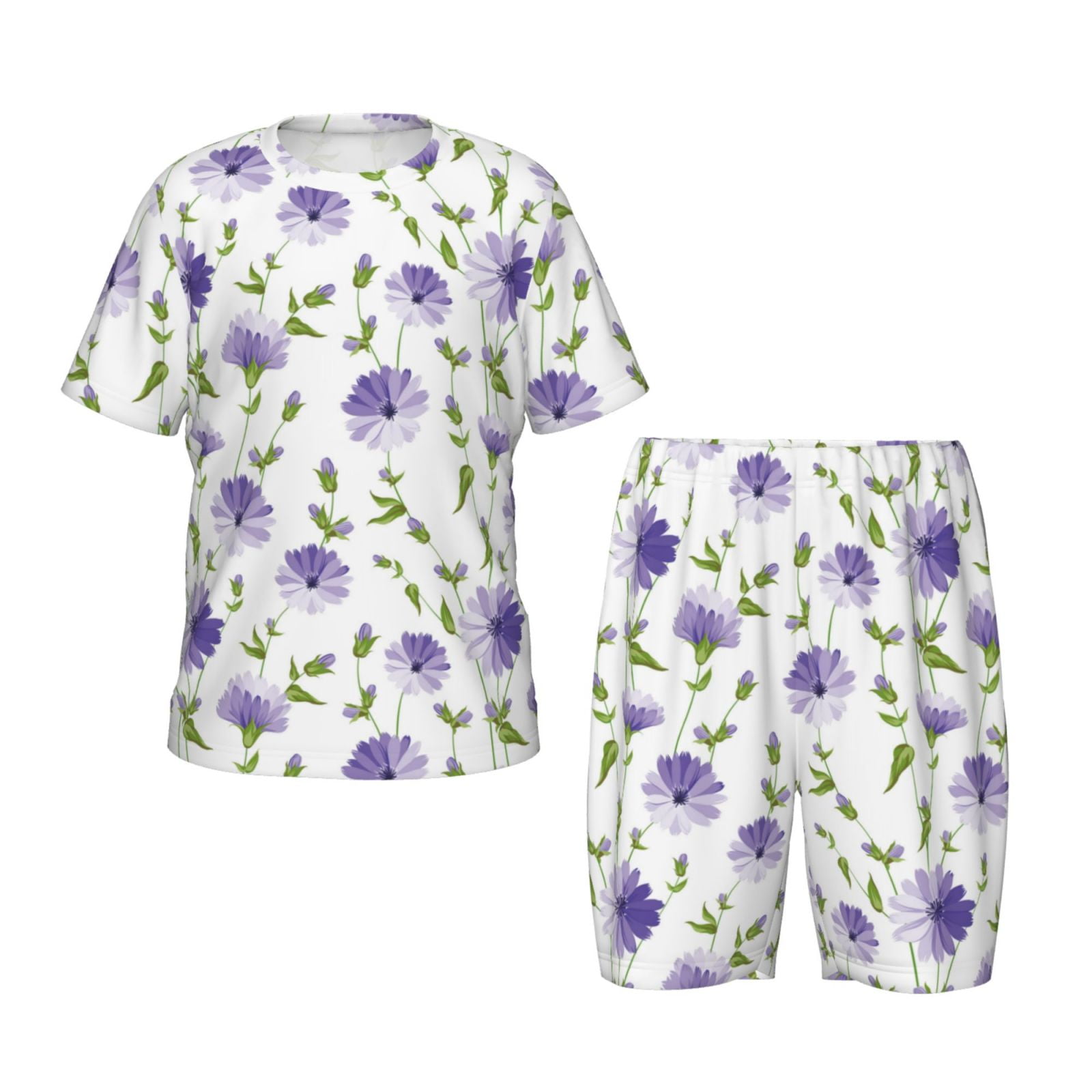 Luyuia Purple Chicory Print Girls' 2-Piece Tie-Dye Pajama Set, Cute ...