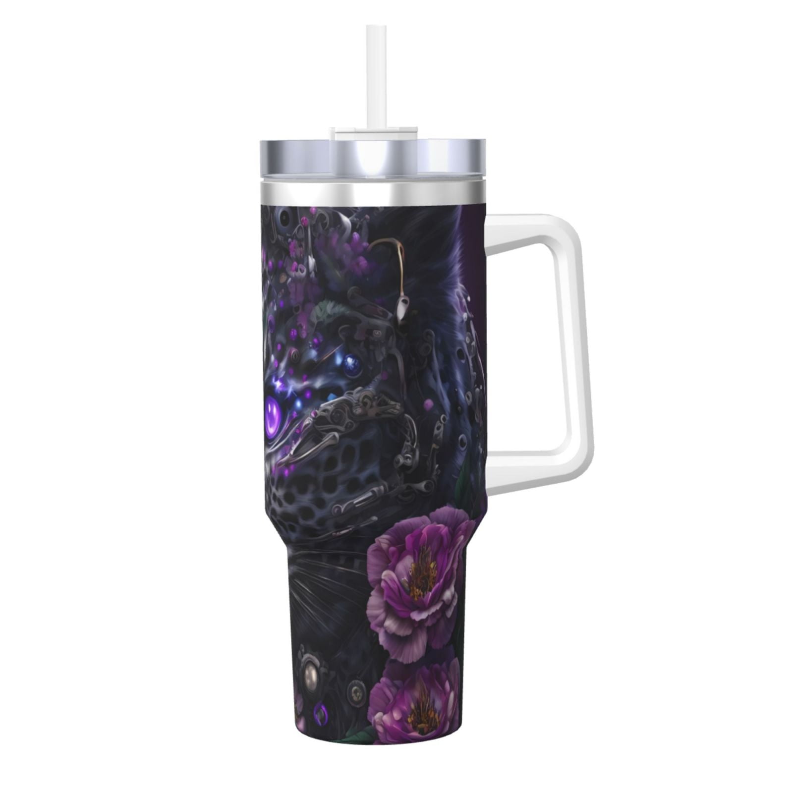 Luyuia Purple-Eyed Floral Leopard Print Stainless Steel 40OZ Ice Bully ...