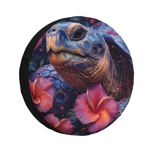Luyuia Realistic Flower Turtle Print Waterproof Leather Tire Cover ...