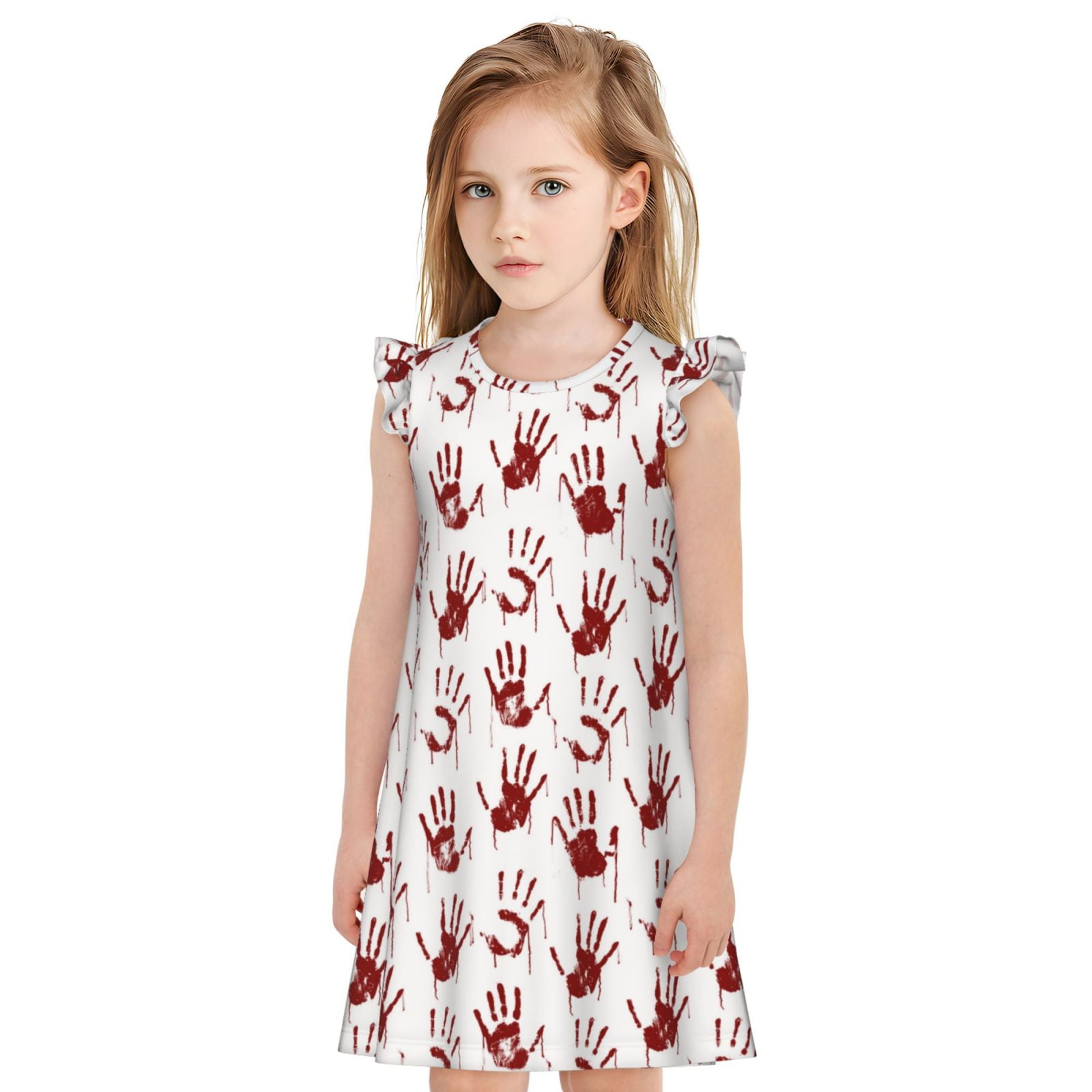 Luyuia Red Bloody Scary Hands2 Print Girls' Princess Nightgown, Flutter Sleeve Sleepwear for ...