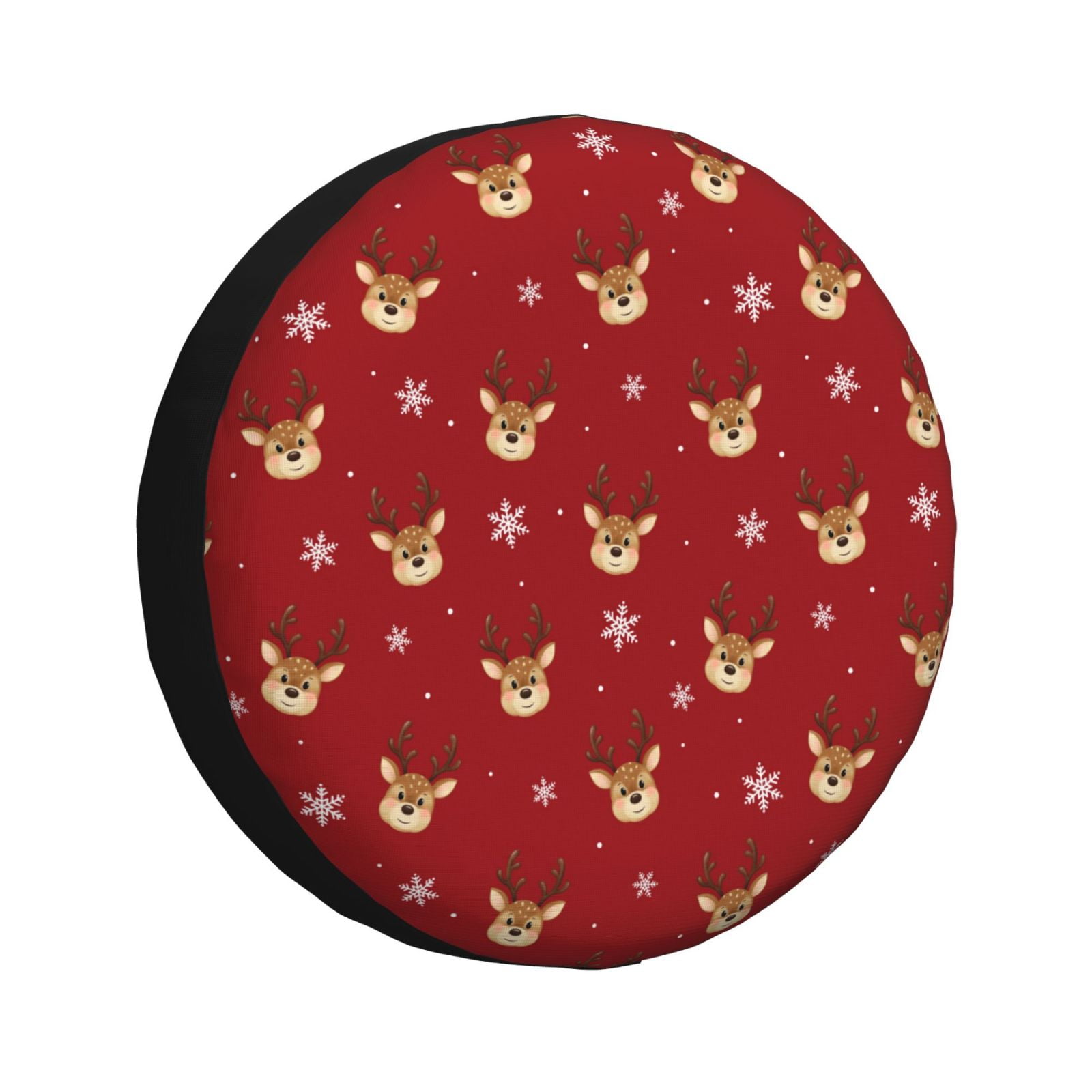 Luyuia Reindeer Faces Festive Red Print Waterproof Leather Tire Cover ...