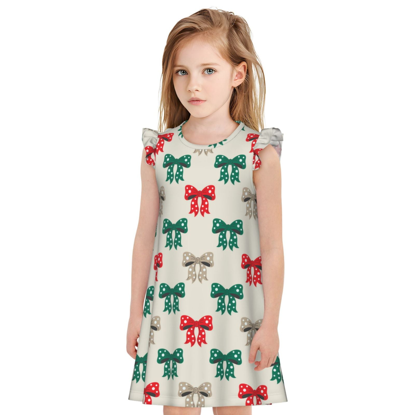 Luyuia Retro bows Print Girls' Princess Nightgown, Flutter Sleeve ...