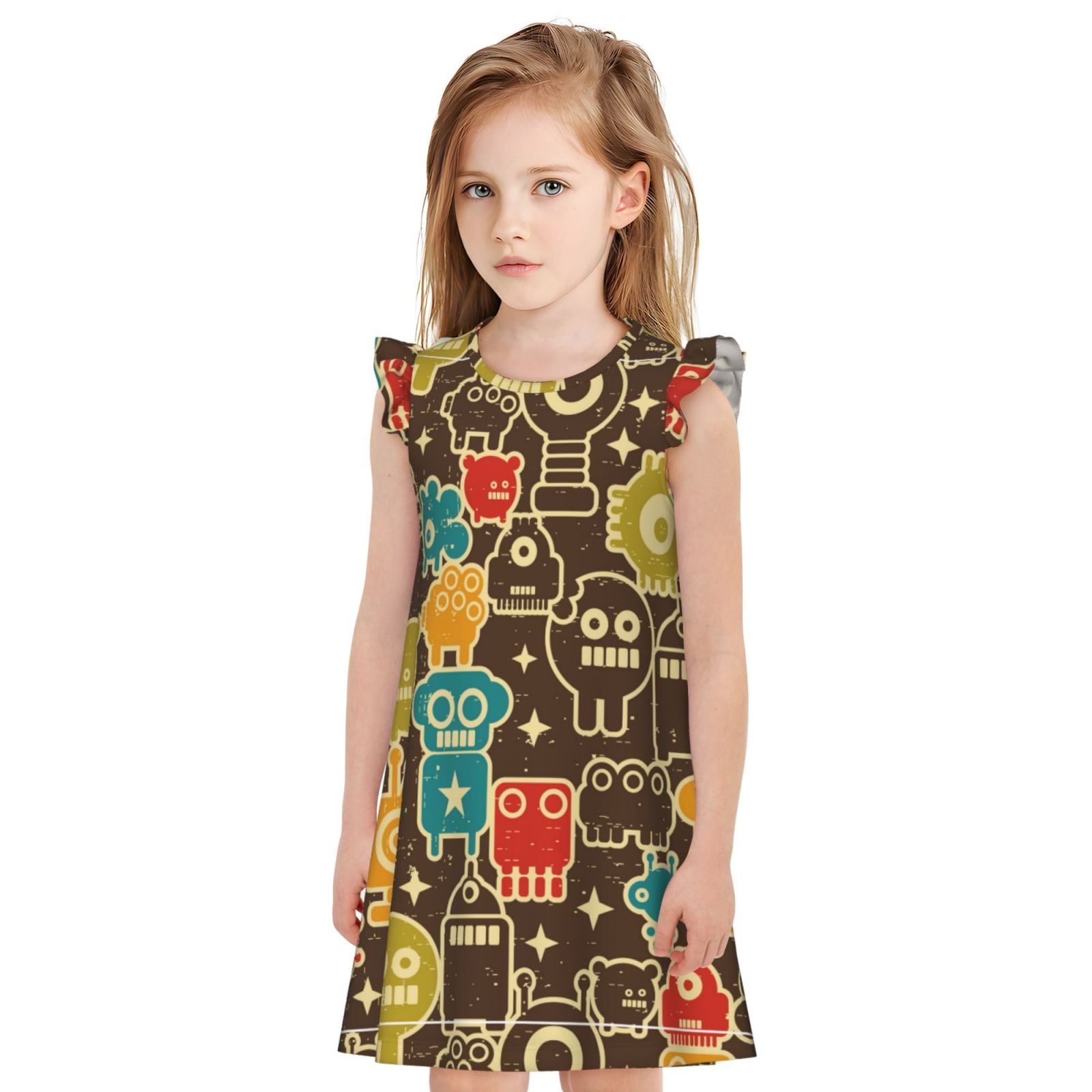 Luyuia Robot and Monsters Print Girls' Princess Nightgown, Flutter ...