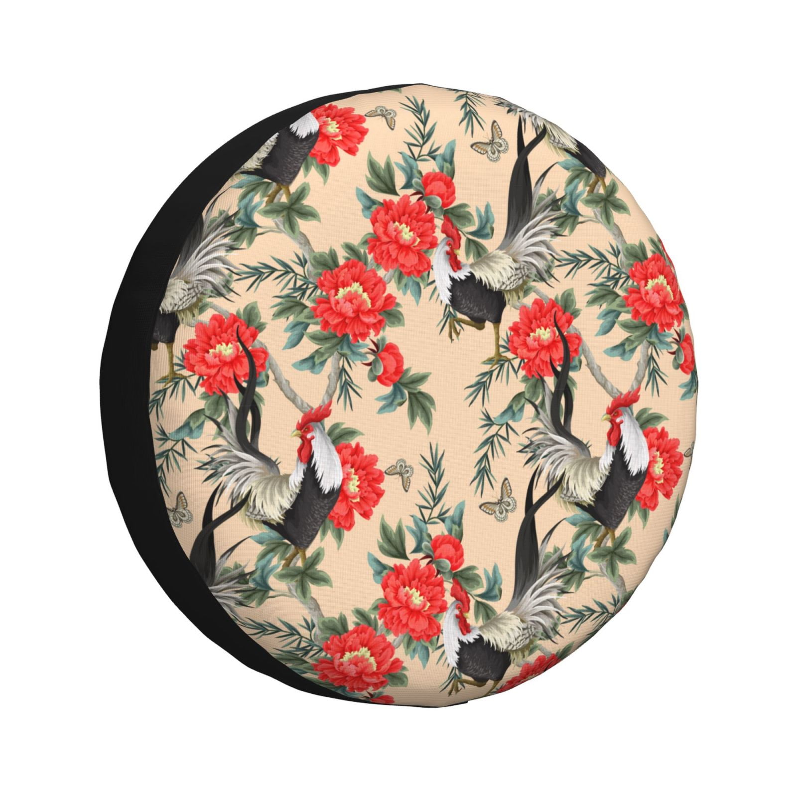 Luyuia Roosters And Peonies Flowers Print Waterproof Leather Tire Cover ...