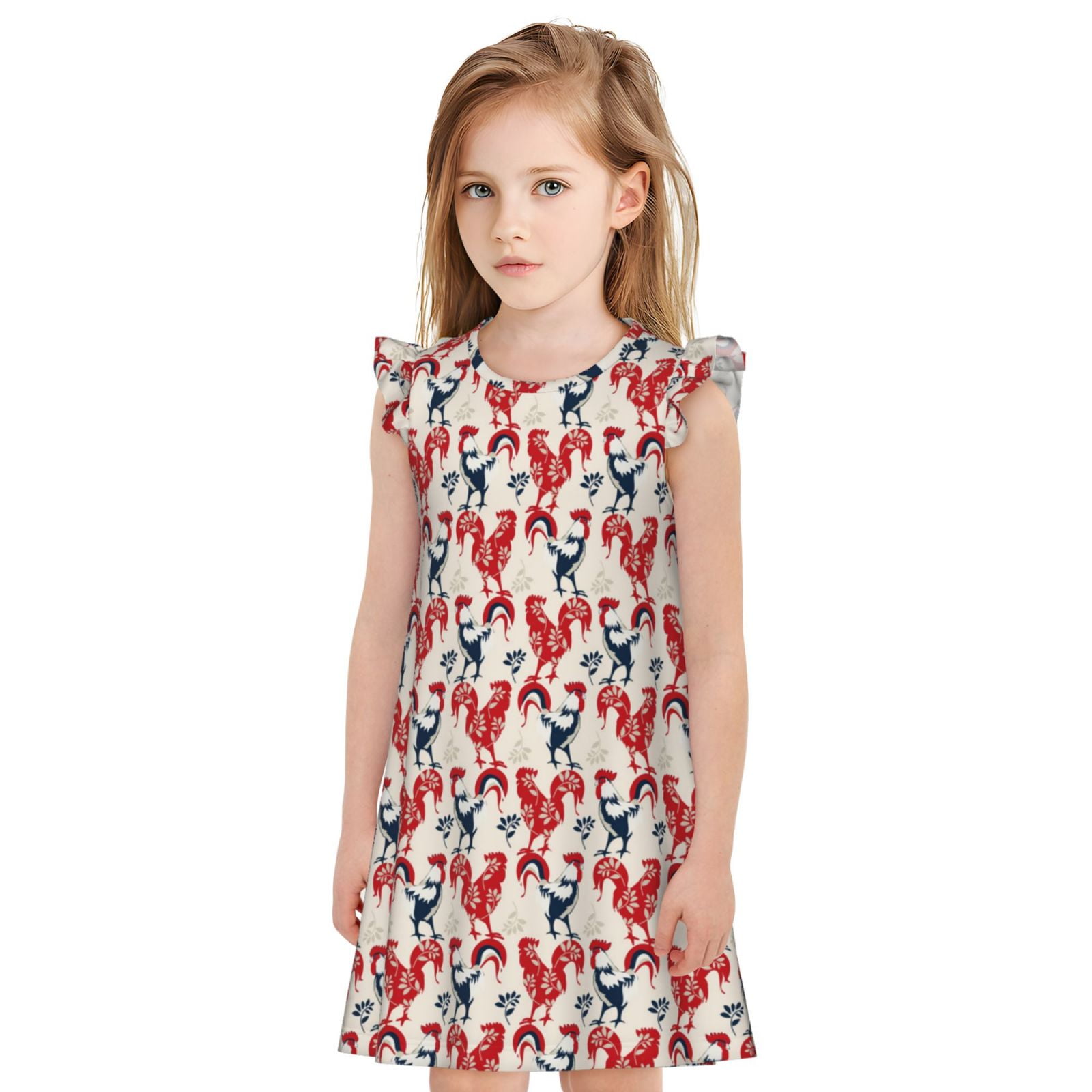 Luyuia Roosters Print Girls' Princess Nightgown, Flutter Sleeve ...