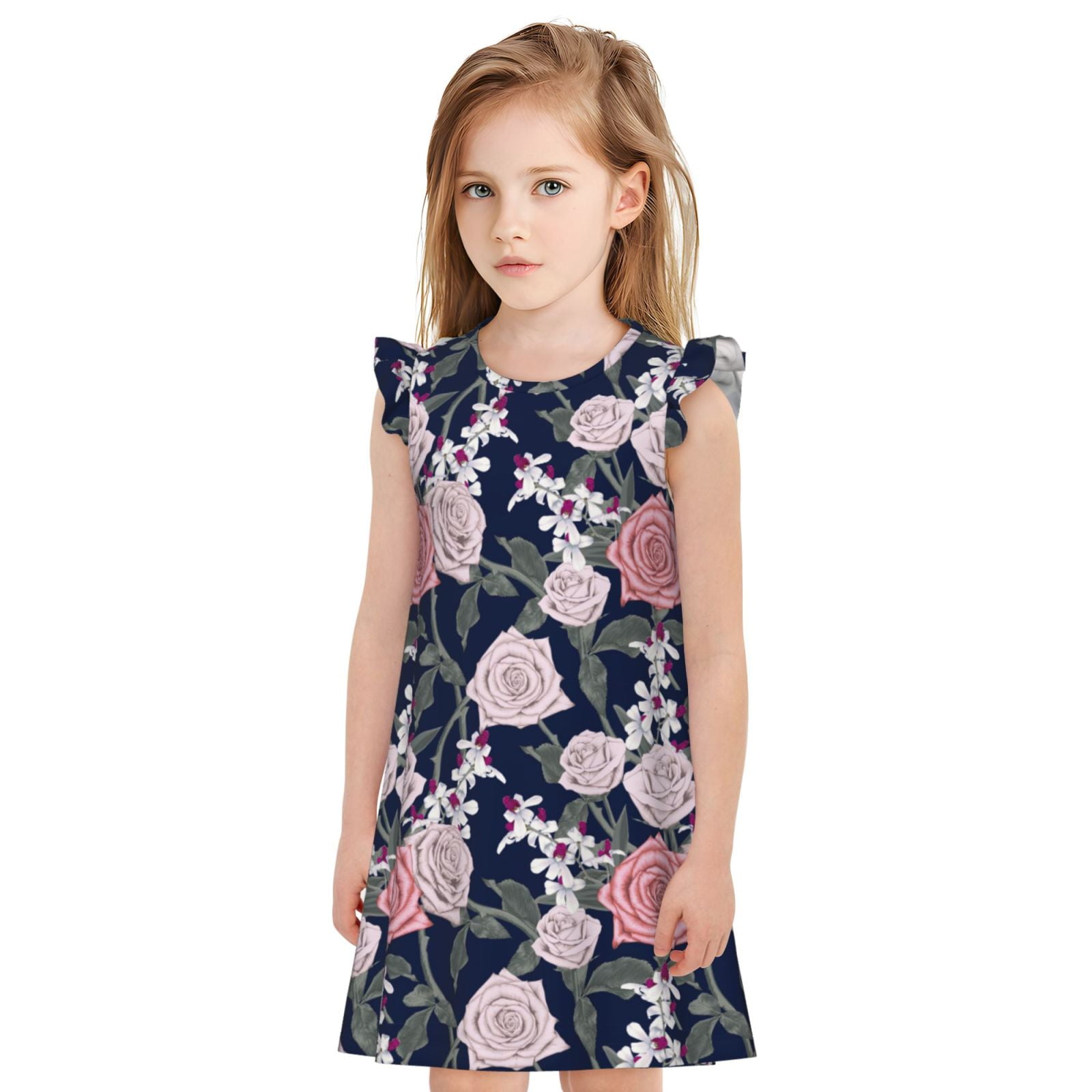 Luyuia Rose Flowers Print Girls' Princess Nightgown, Flutter Sleeve ...