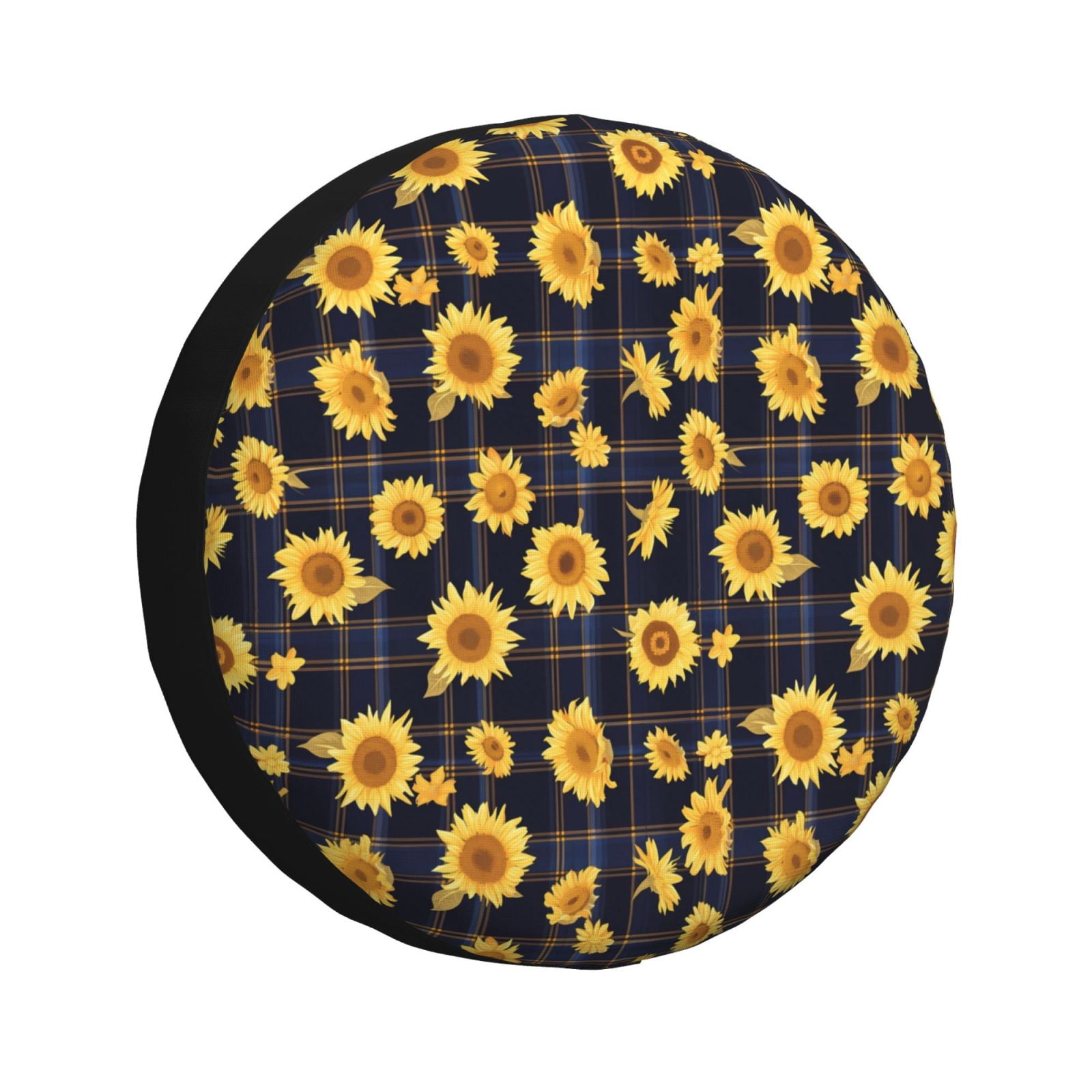 Luyuia Royal Blue Plaid Sunflower Print Waterproof Leather Tire Cover ...