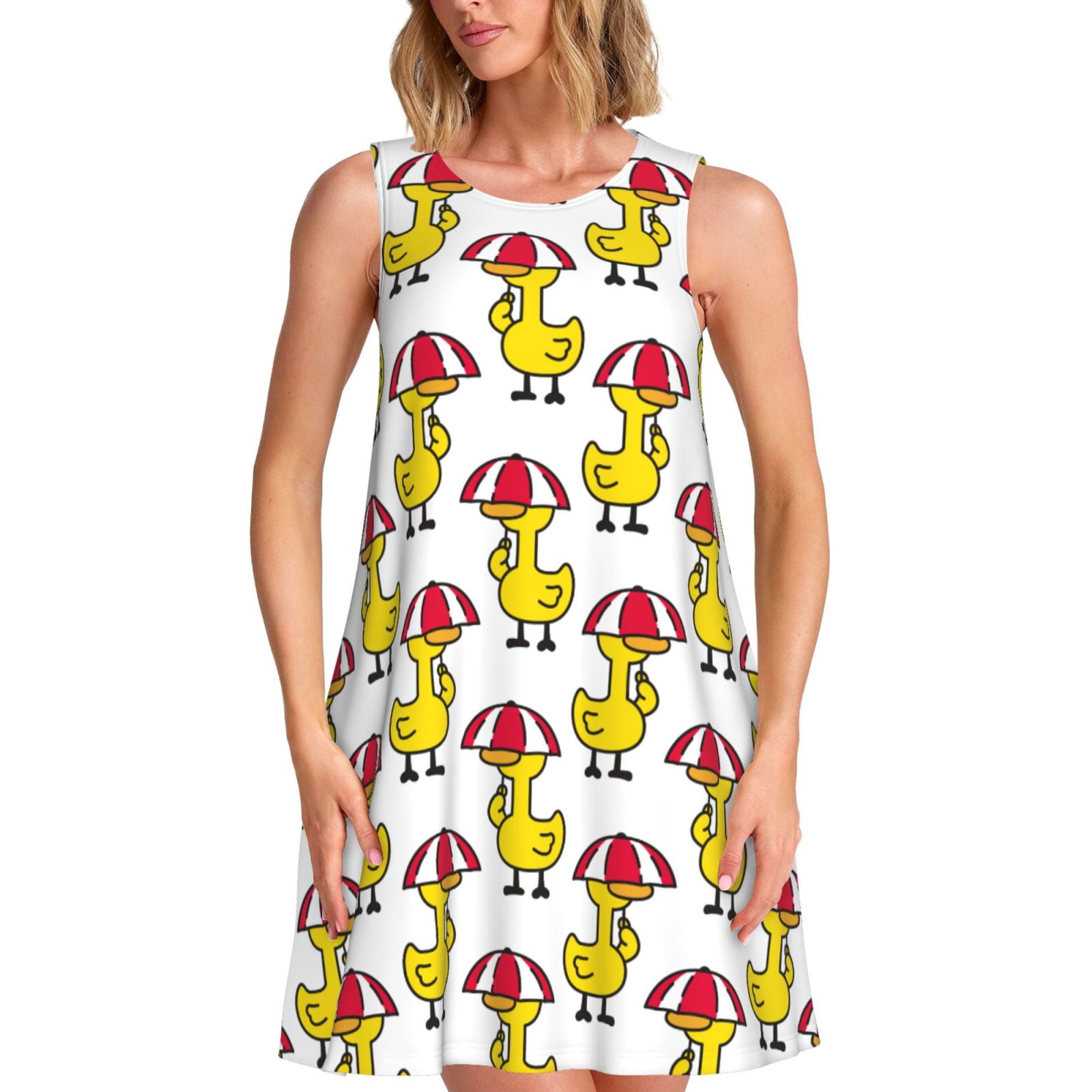 Luyuia Rubber Duck Chicken Bird Print Women's Summer A-Line Sleeveless ...