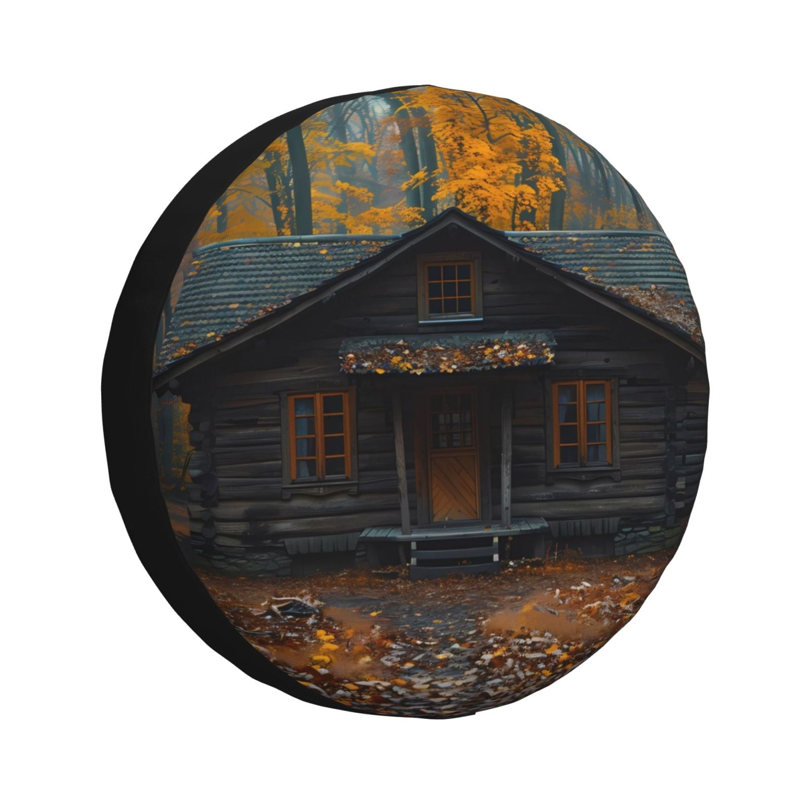 Luyuia Rustic Cabin Autumn Forest Print Waterproof Leather Tire Cover ...
