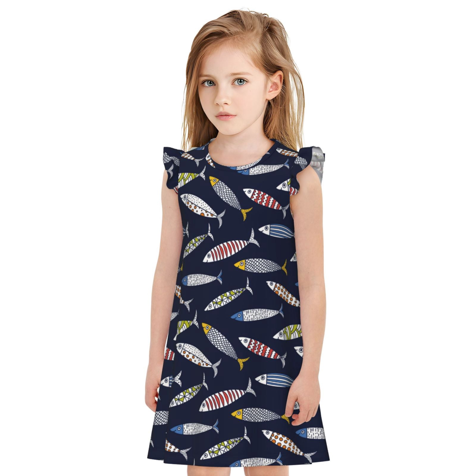 Luyuia Sardine Print Girls' Princess Nightgown, Flutter Sleeve ...