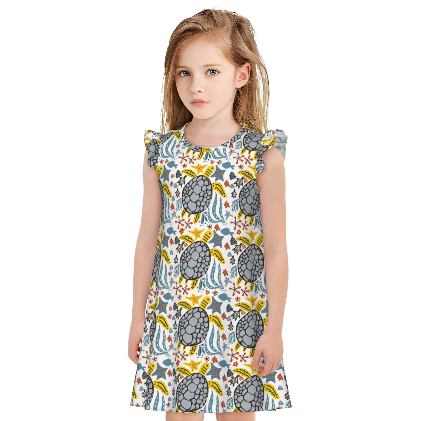 Luyuia Sea Turtle Print Girls' Princess Nightgown, Flutter Sleeve ...