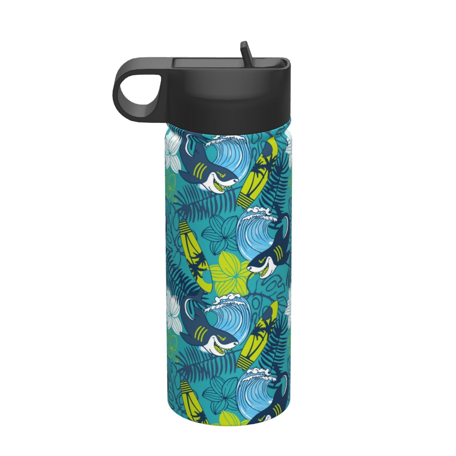 Luyuia Shark And Leaves Print 18oz Sports Insulated Kettle with Straw ...