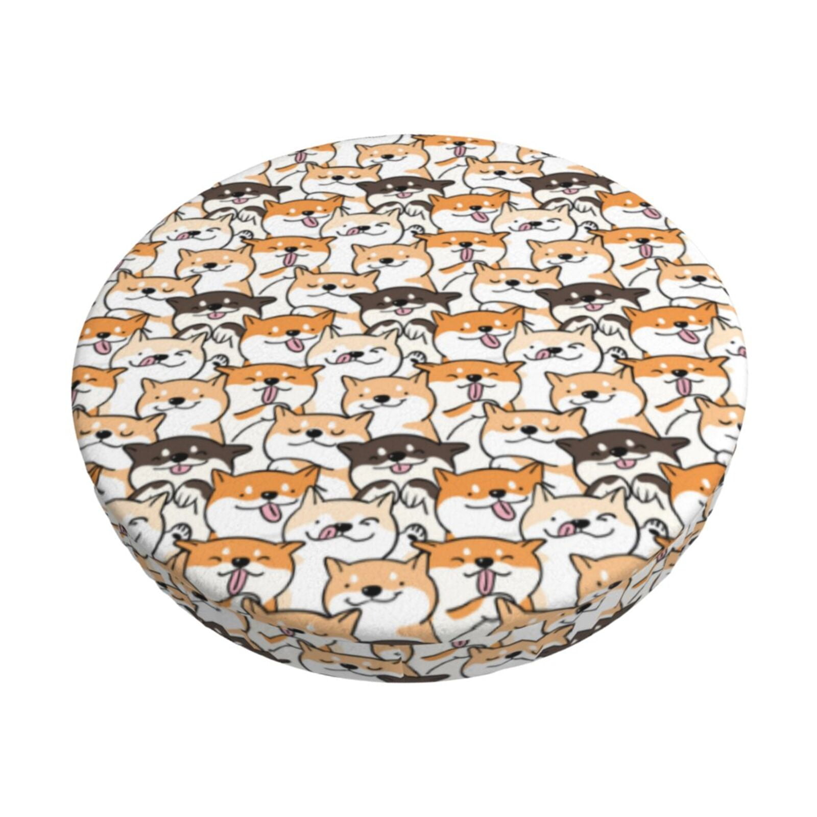 Luyuia Shiba Inu Dog Print Bar Stool Cover Cushion, Round Seat Cushion ...