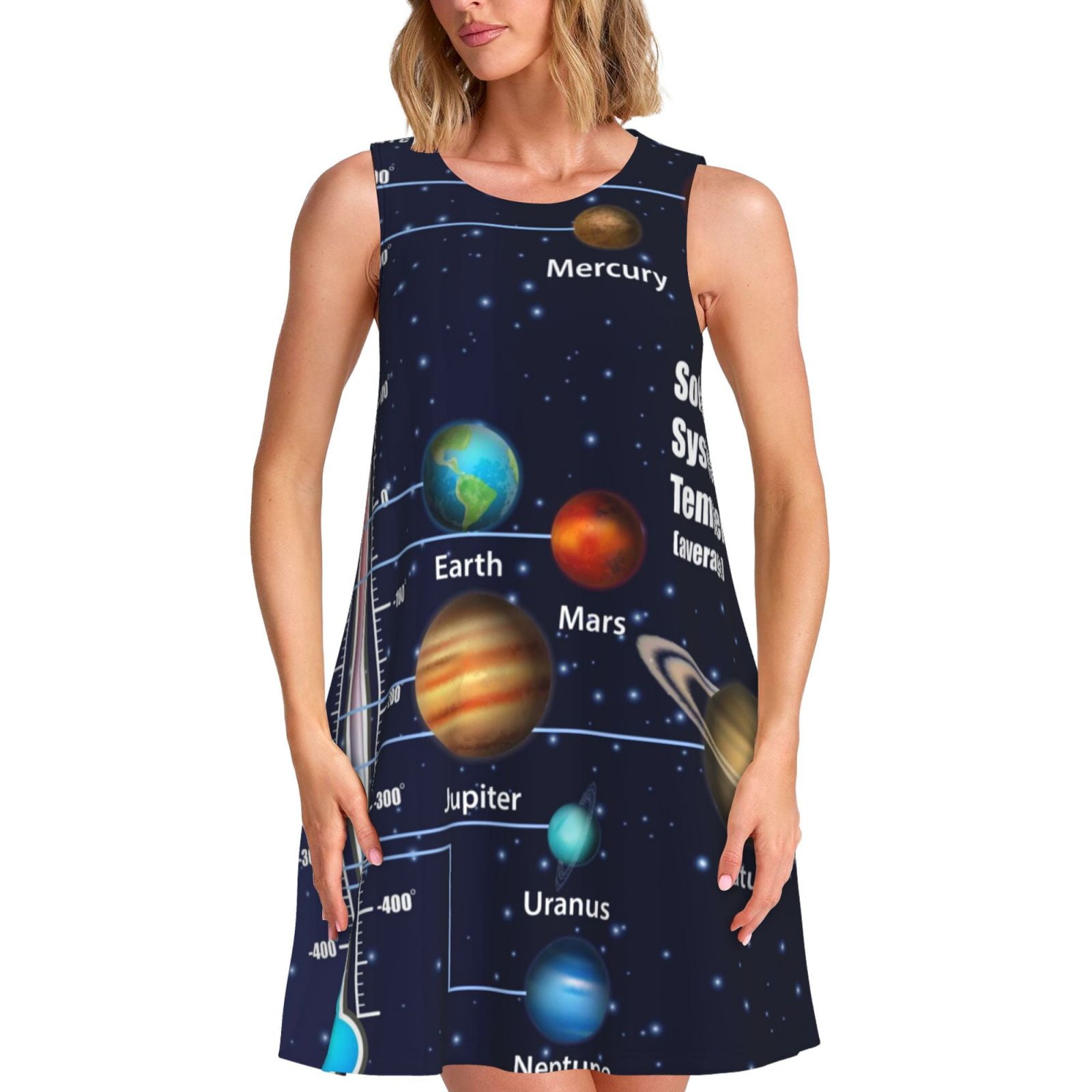 Luyuia Solar System Print Women's Summer A-Line Sleeveless Boat Neck ...
