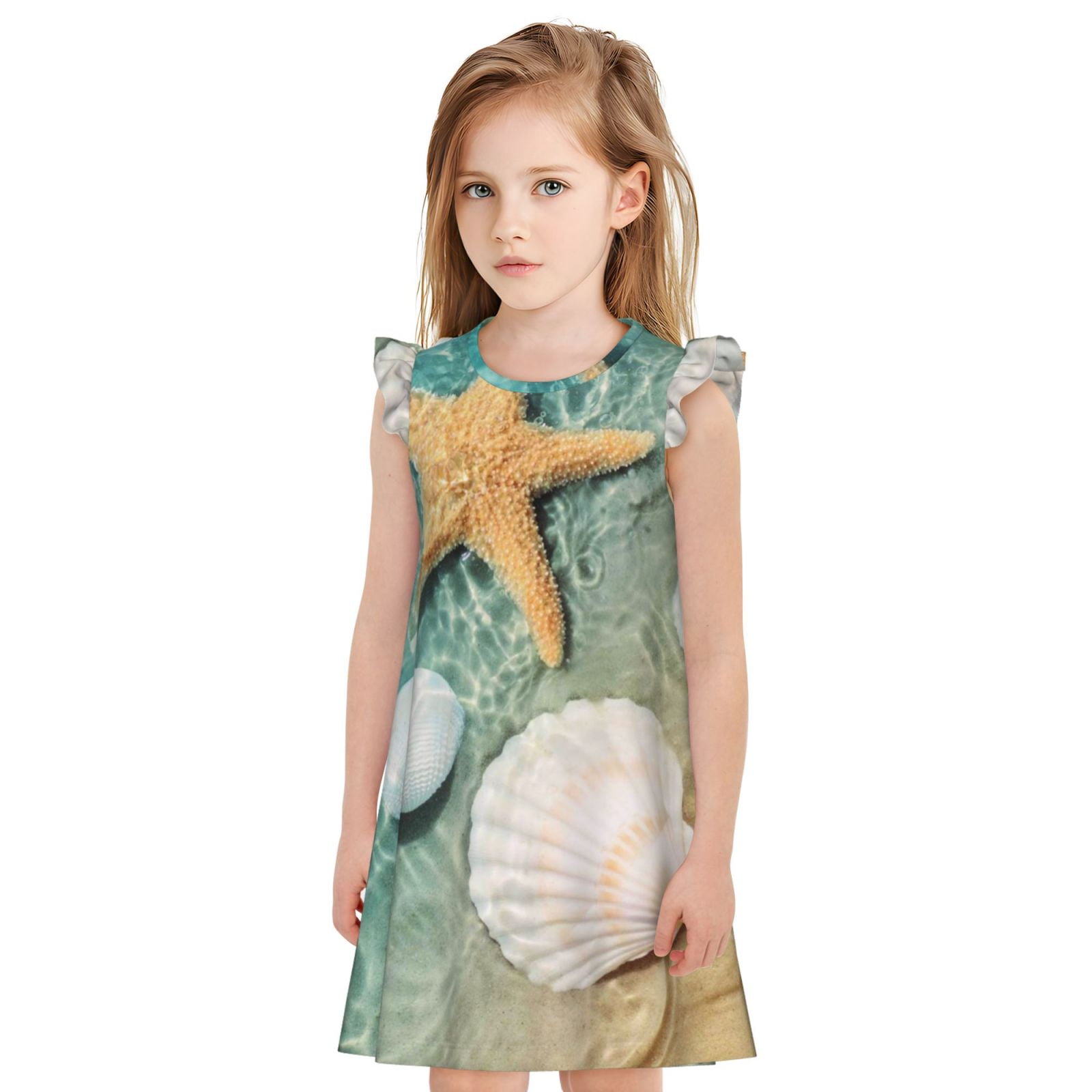 Luyuia Starfish And Seashell Print Girls' Princess Nightgown, Flutter ...
