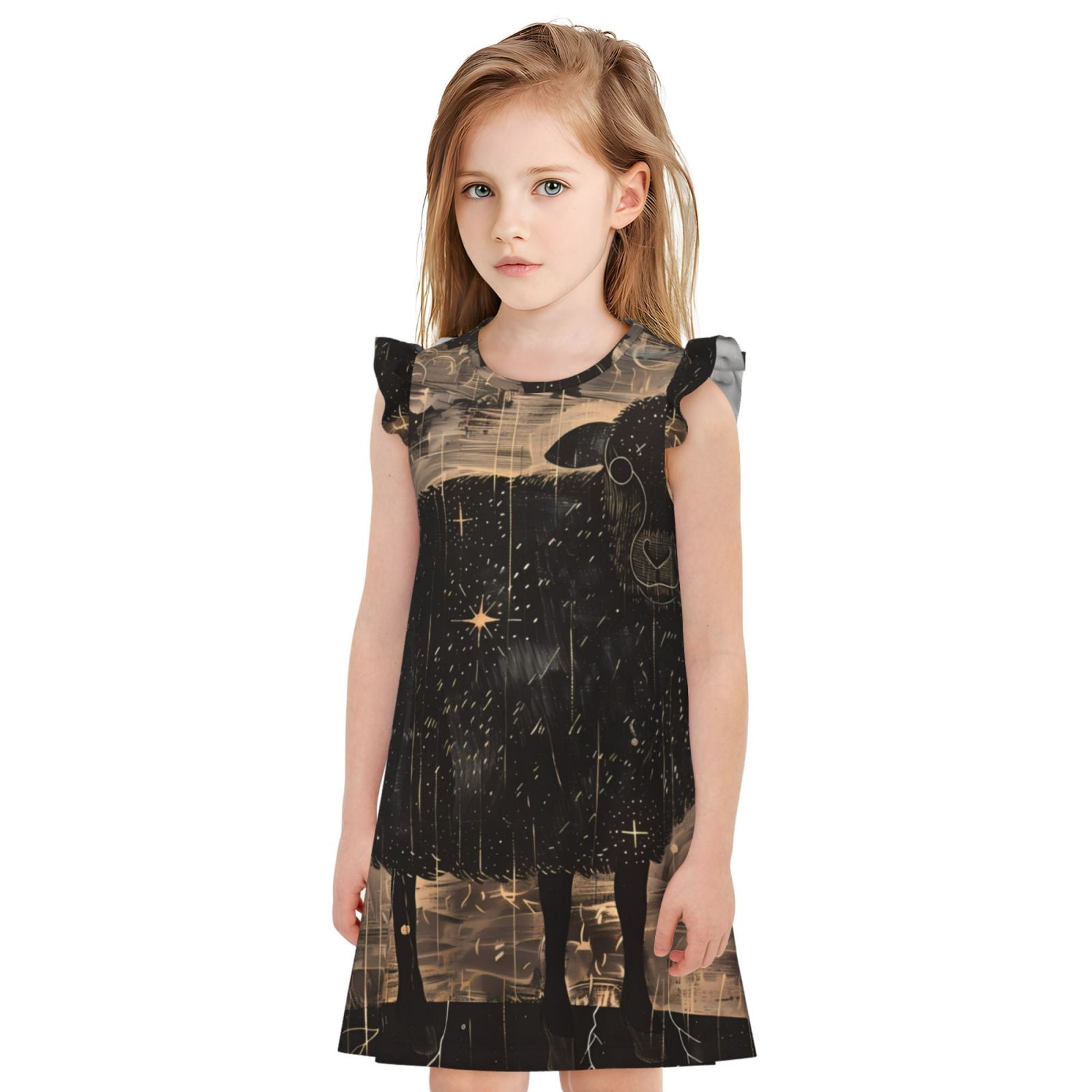 Luyuia Starry Night Black Sheep Print Girls' Princess Nightgown ...