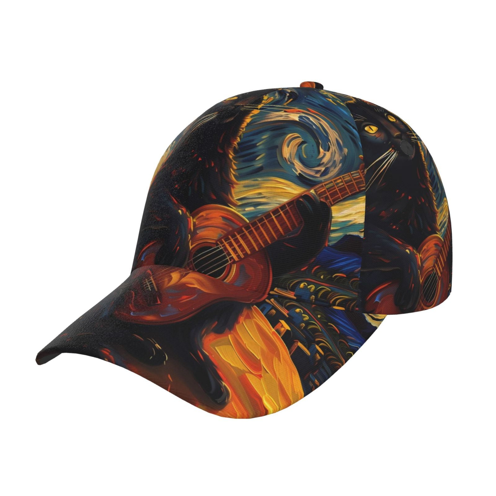Luyuia Starry Night Cat Guitarist Print Adjustable Baseball Cap ...