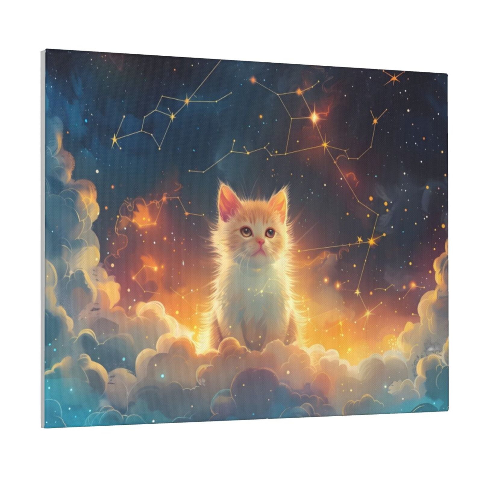 Luyuia Starry Sky Constellation Cat Print Canvas Wall Art Print ...
