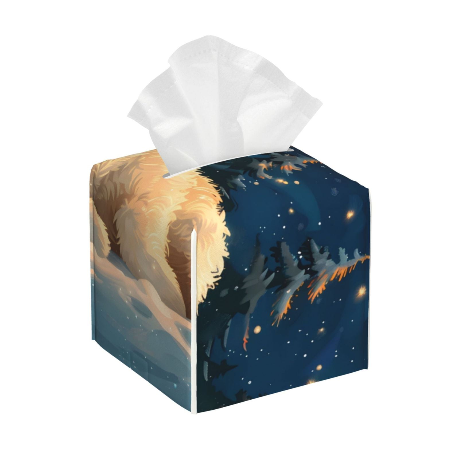 Luyuia Starry Sky Sleep White Bear Pattern Square Leather Tissue Box ...