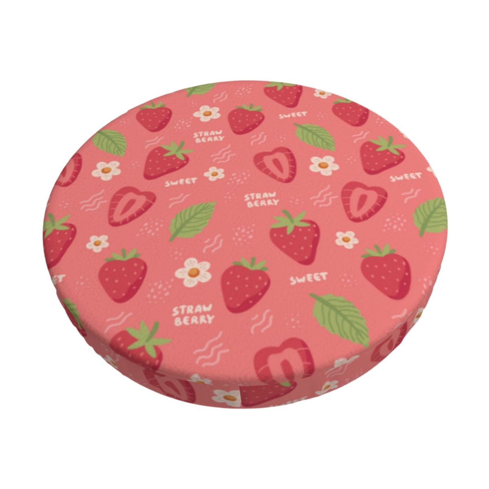 Luyuia Strawberry Floral Print Bar Stool Cover Cushion, Round Seat ...