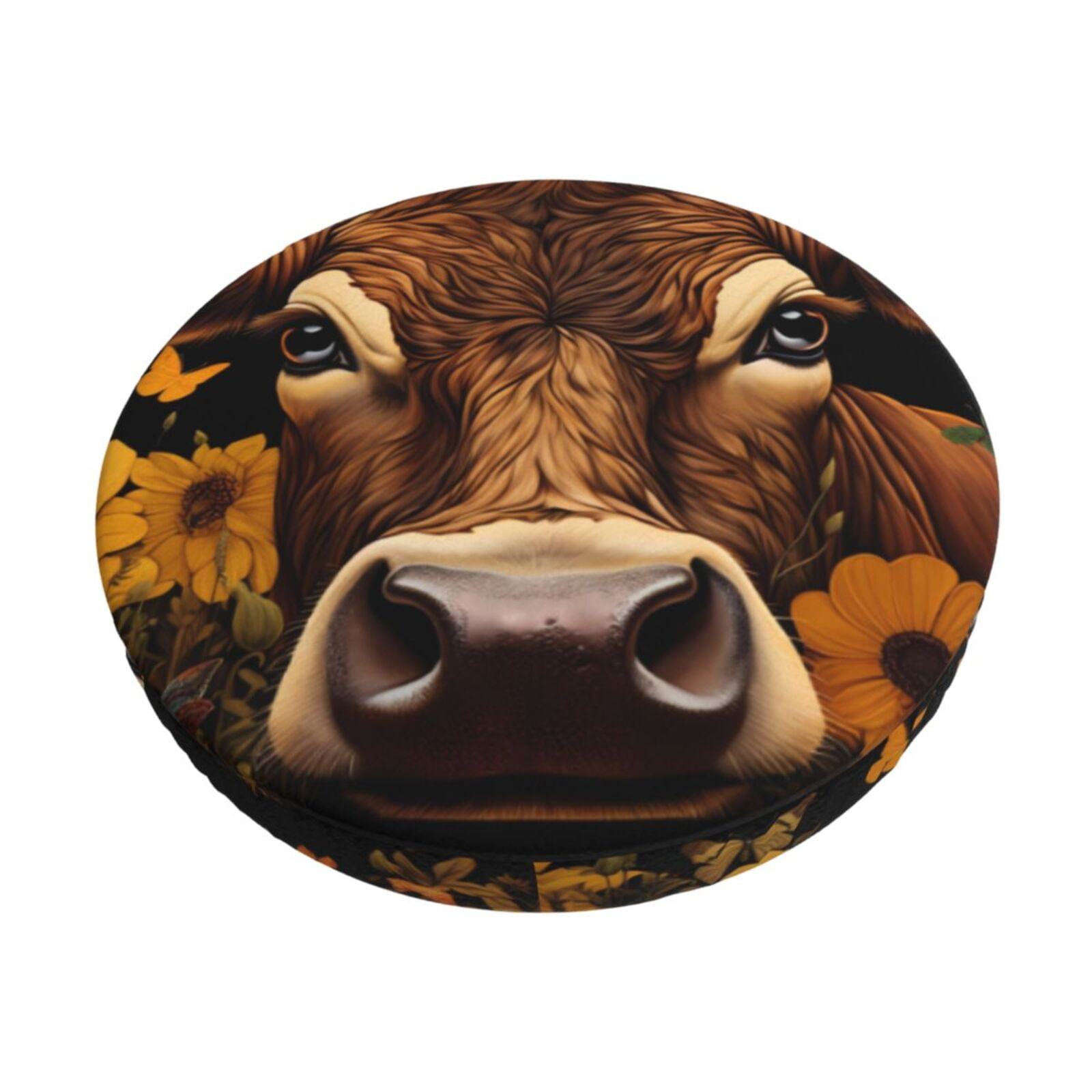 Luyuia Sunflower Butterfly Cow Print Bar Stool Cover Cushion, Round ...